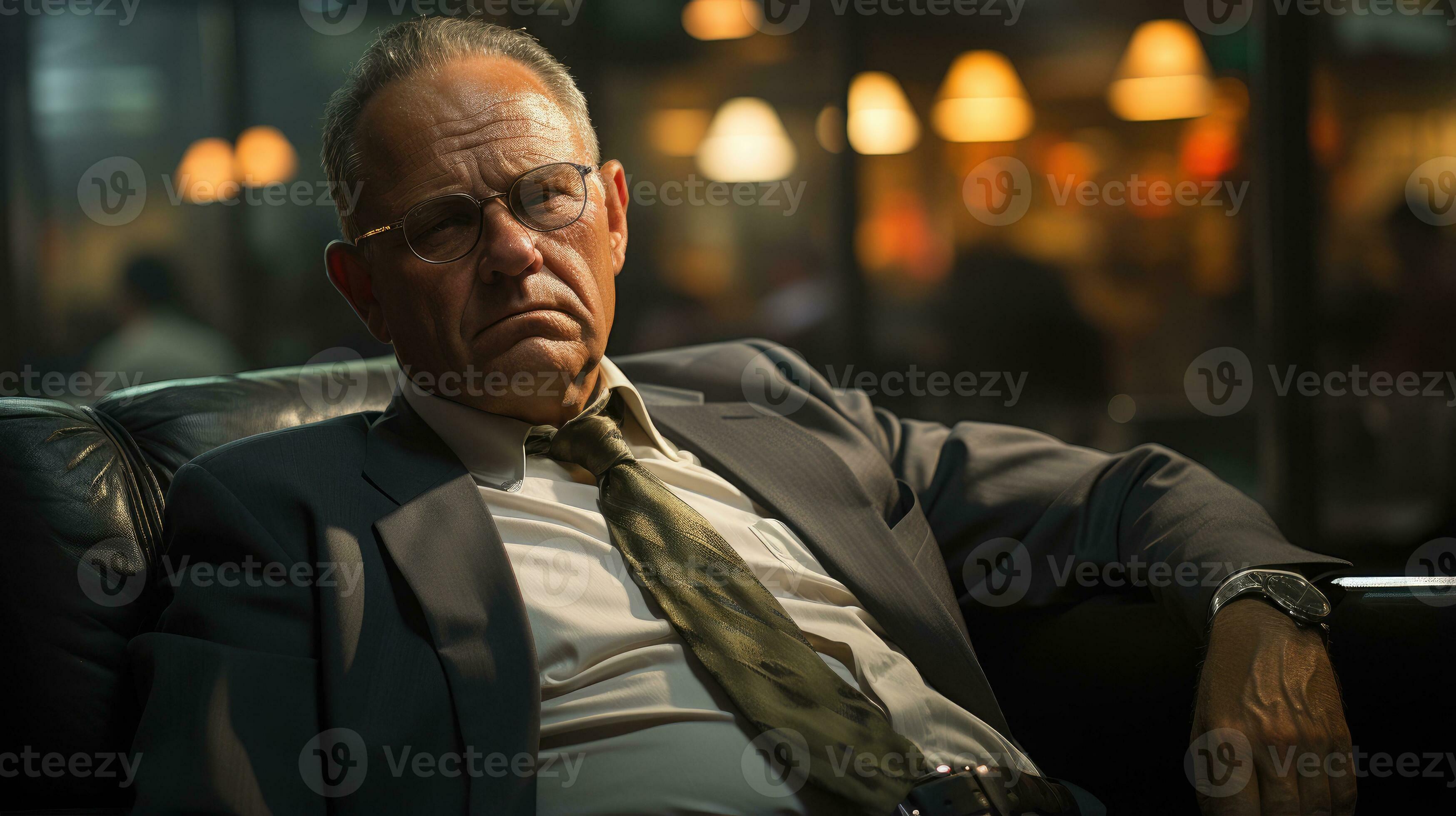 A tired executive escaping the noisy office environment and resting in ...