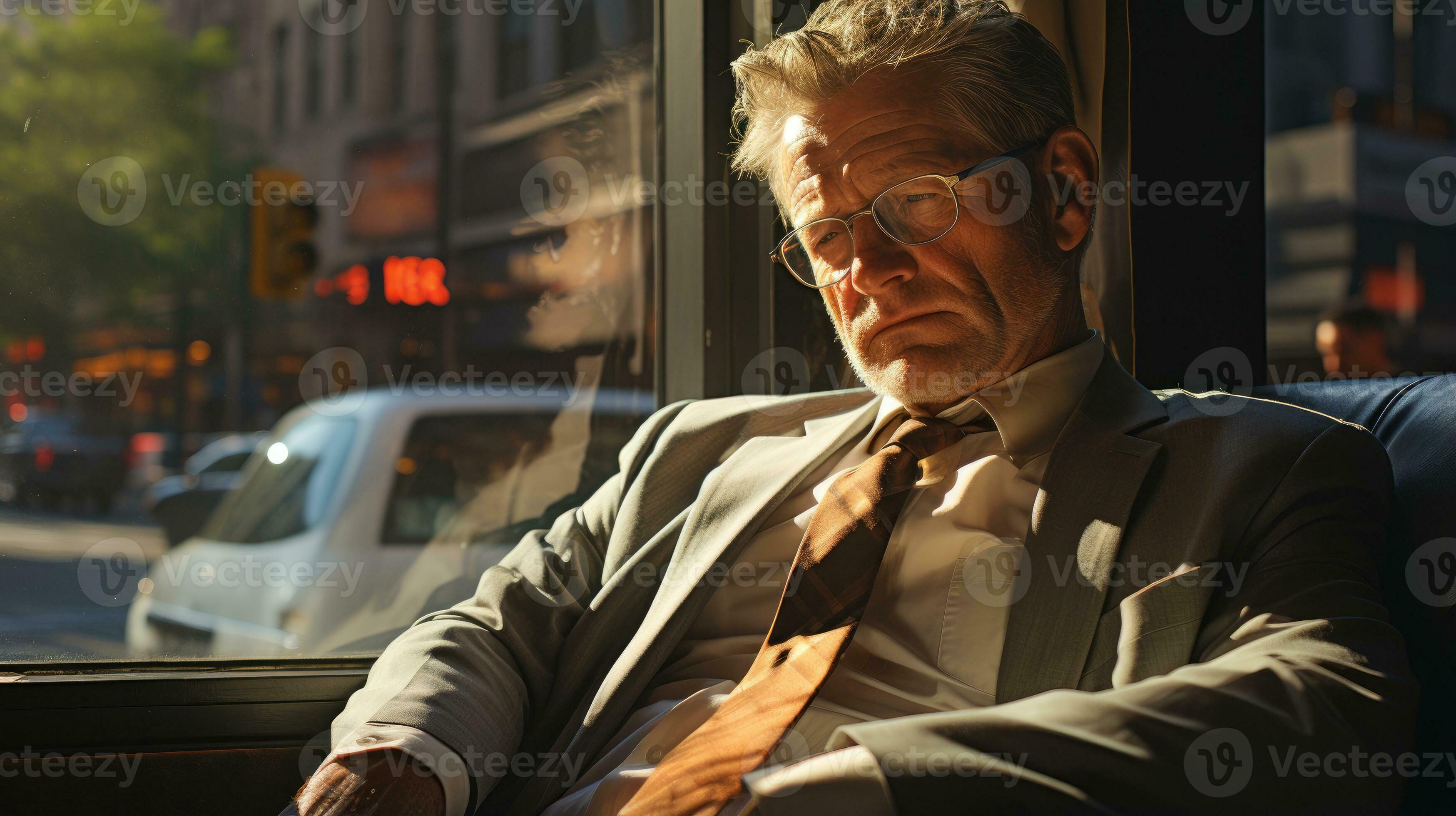 A tired executive escaping the noisy office environment and resting in ...