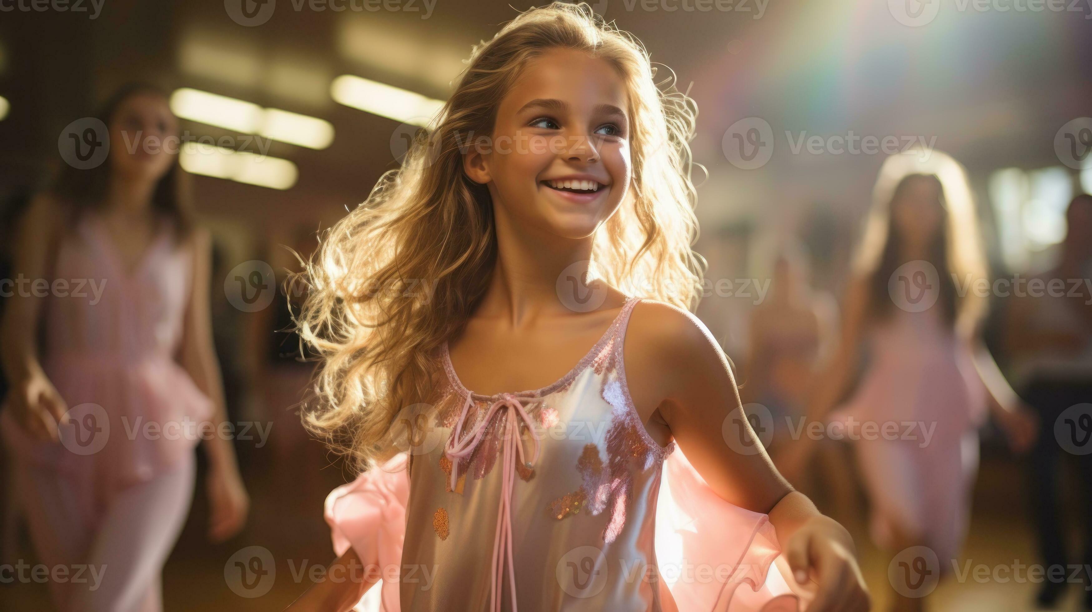 Happy young girl is dancing to the music. Generative AI 30711061 Stock ... Happy young girl is dancing to the music. Generative AI 30711061 Stock ...