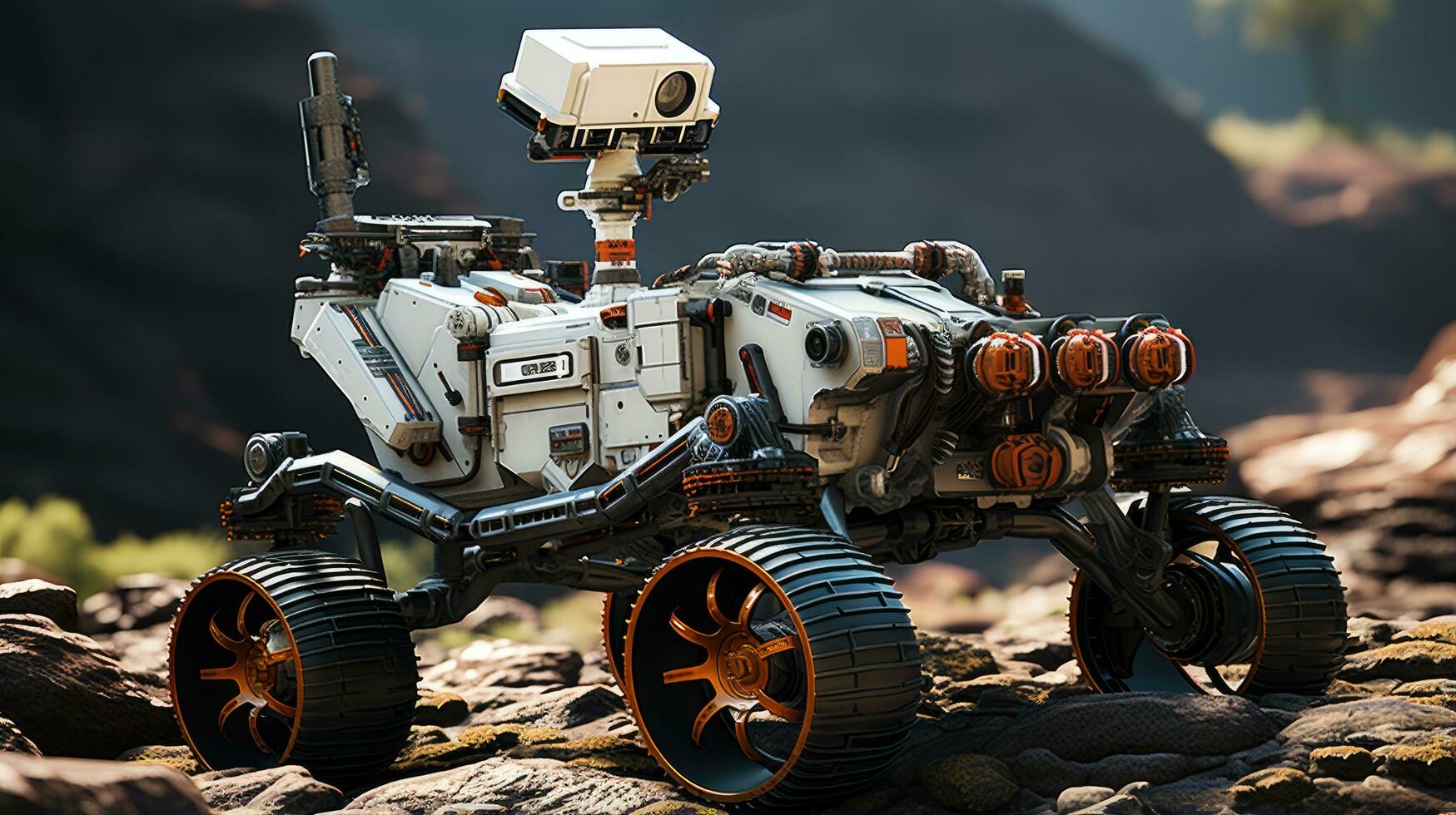 Robot navigating rugged Martian terrain. Generative AI 30711262 Stock ... Robot navigating rugged Martian terrain. Generative AI 30711262 Stock ...