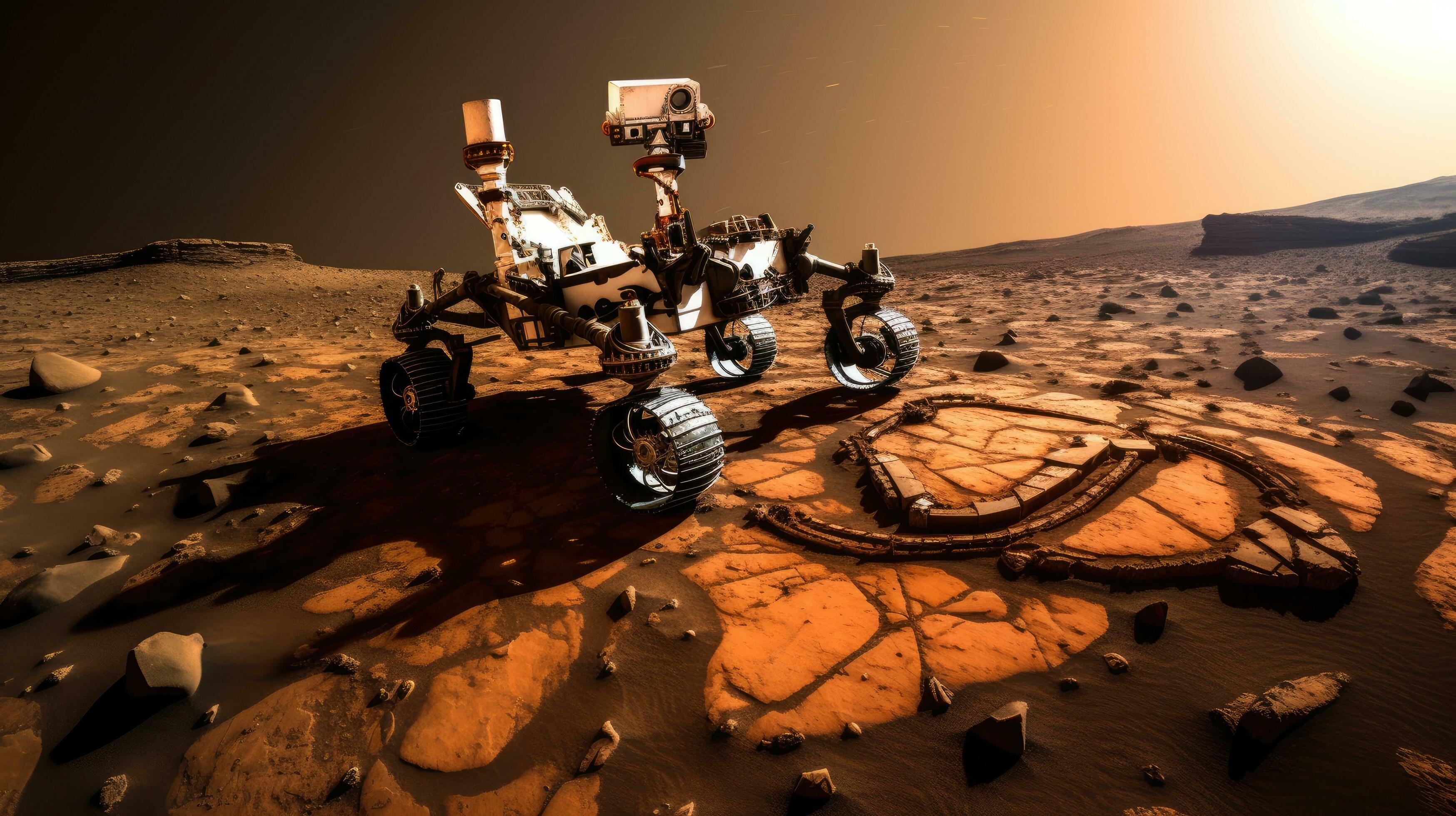 Robot navigating rugged Martian terrain. Generative AI 30711265 Stock ... Robot navigating rugged Martian terrain. Generative AI 30711265 Stock ...