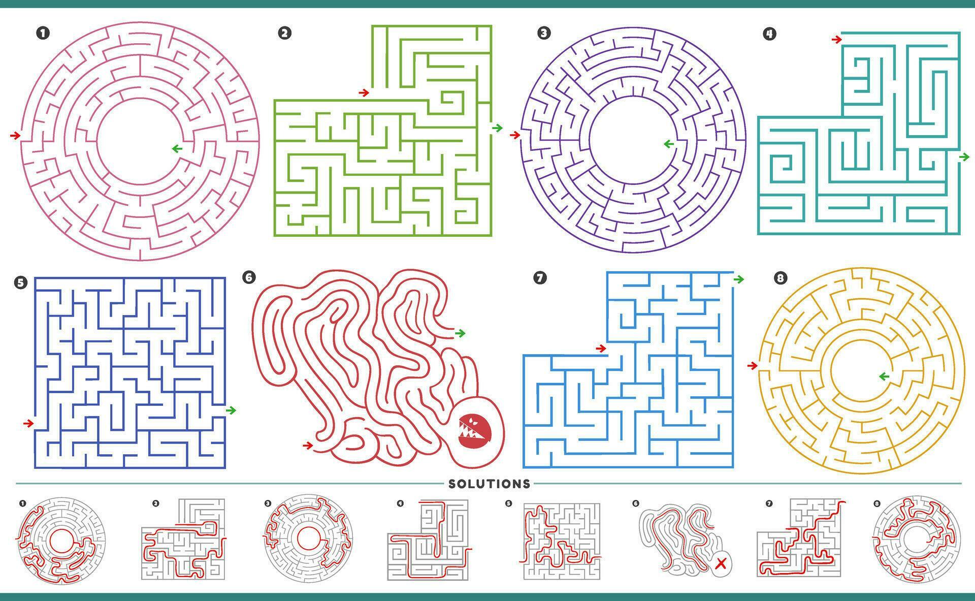 maze puzzle activities graphs set with solutions 30711634 Vector Art at ...