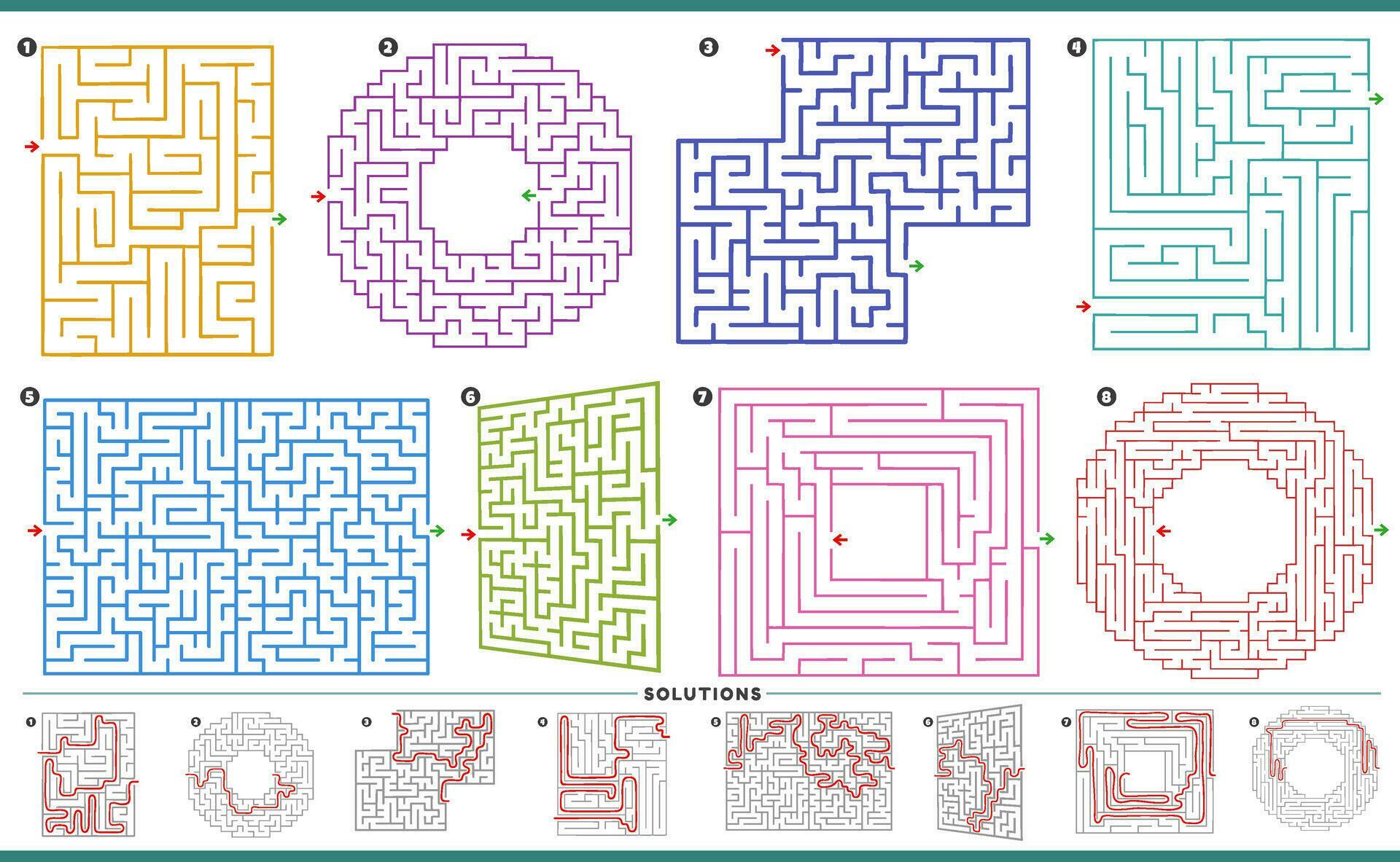 maze puzzle activities graphs set with solutions 30711654 Vector Art at ...