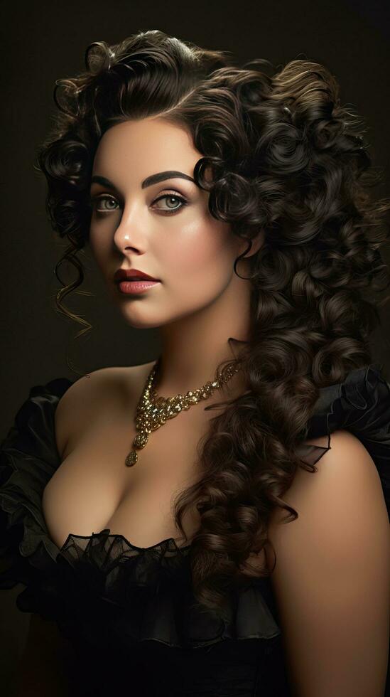 Beautiful Chubby Woman Wearing Black Medieval Dress Generative Ai