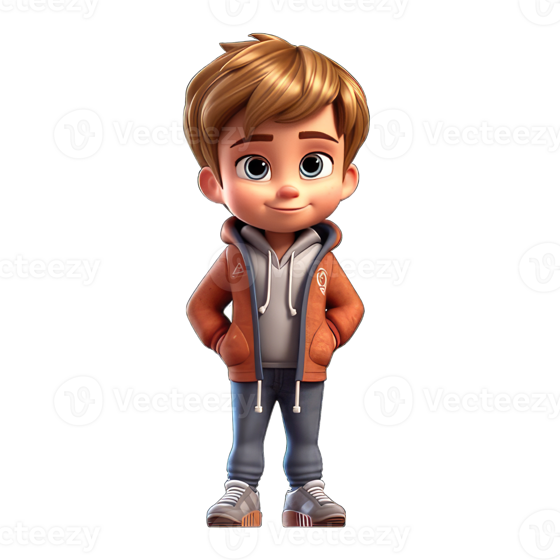 3D cartoon character a cute little boy, Isolated transparent background ...