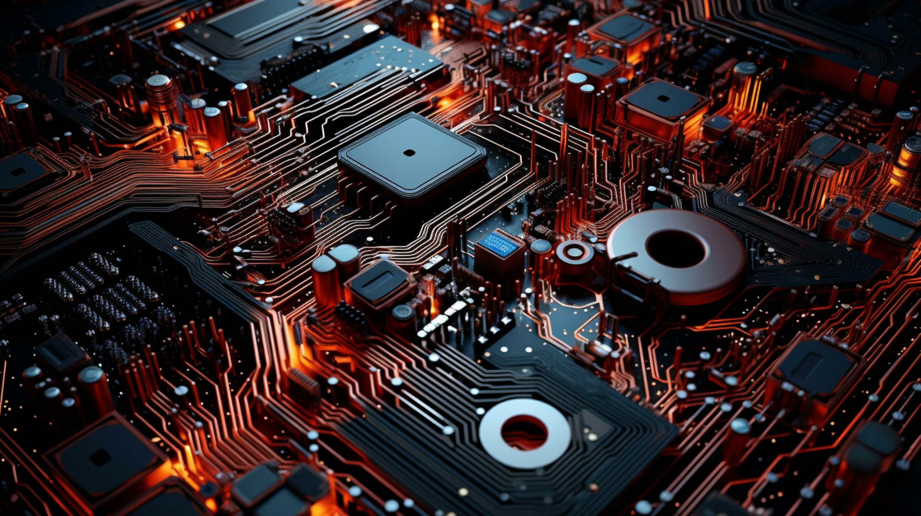 Macro image of a processor or a graphic card, technological device ...