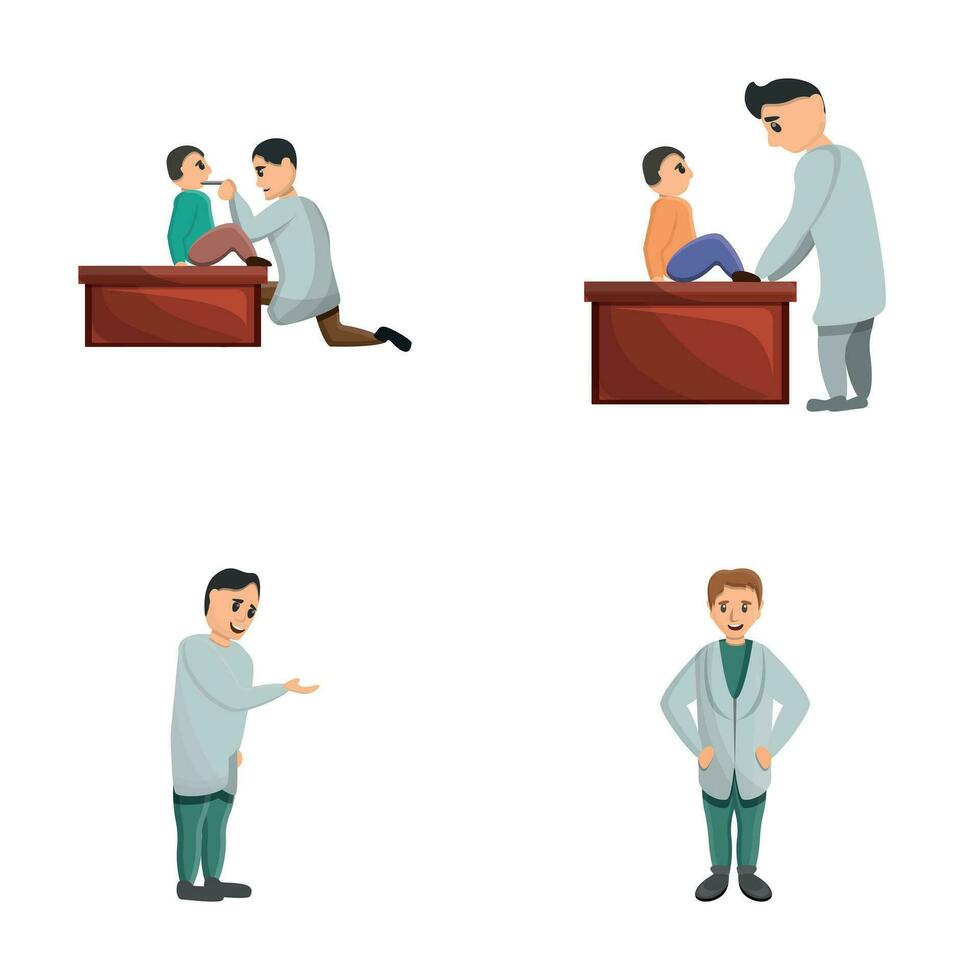 Medical Checkup Icons Set Cartoon Vector Doctor Examining Patient