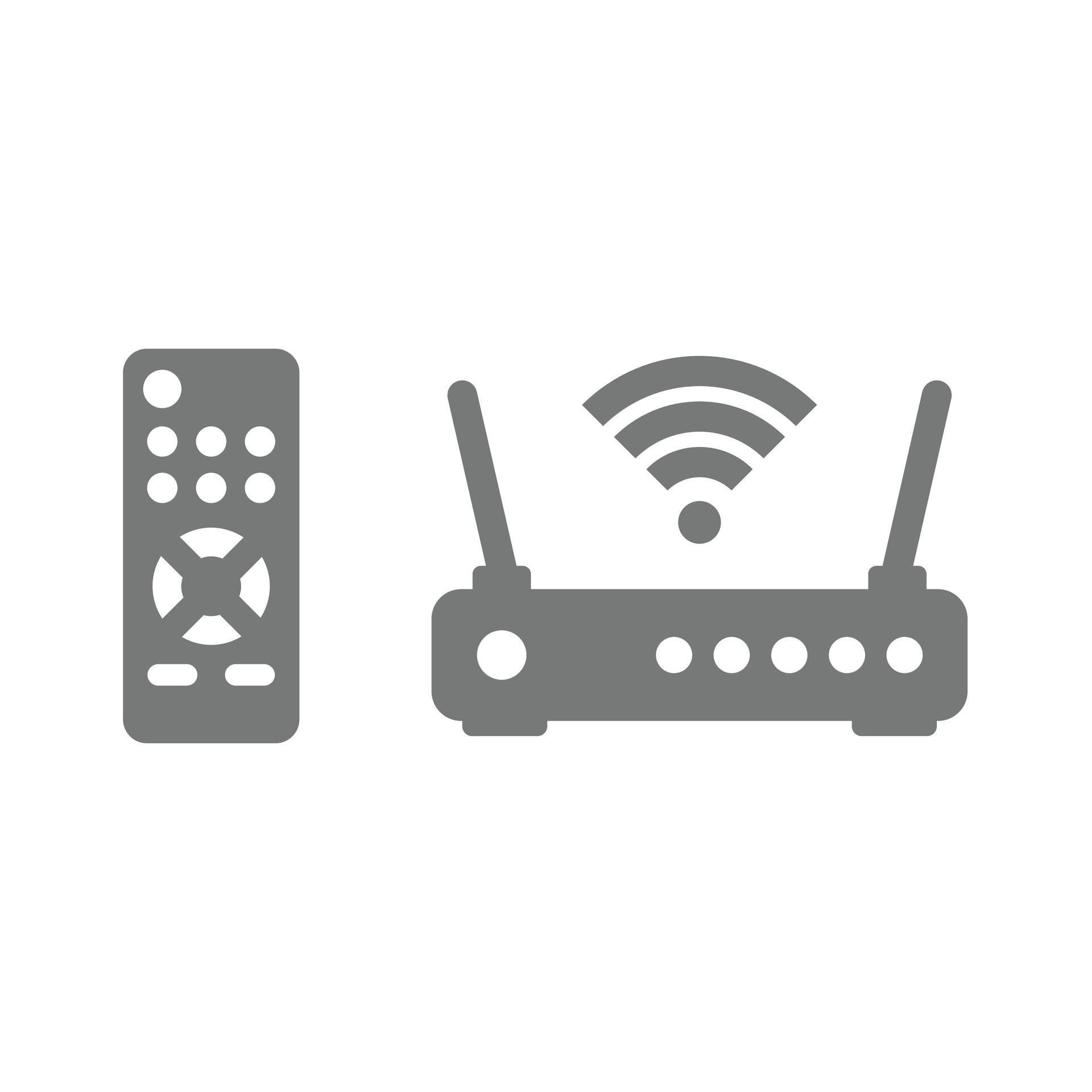 Tv and internet provider service icons. Remote control and router, wi ...