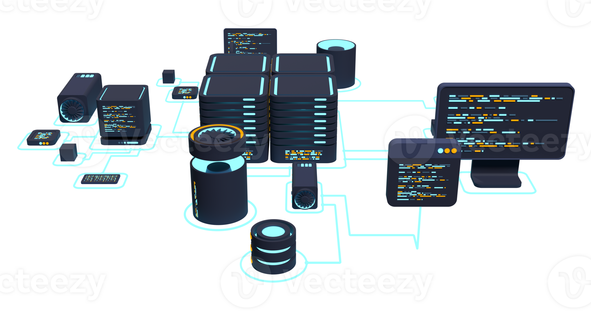 Computer technology 3D illustration. Computation of big data center ...