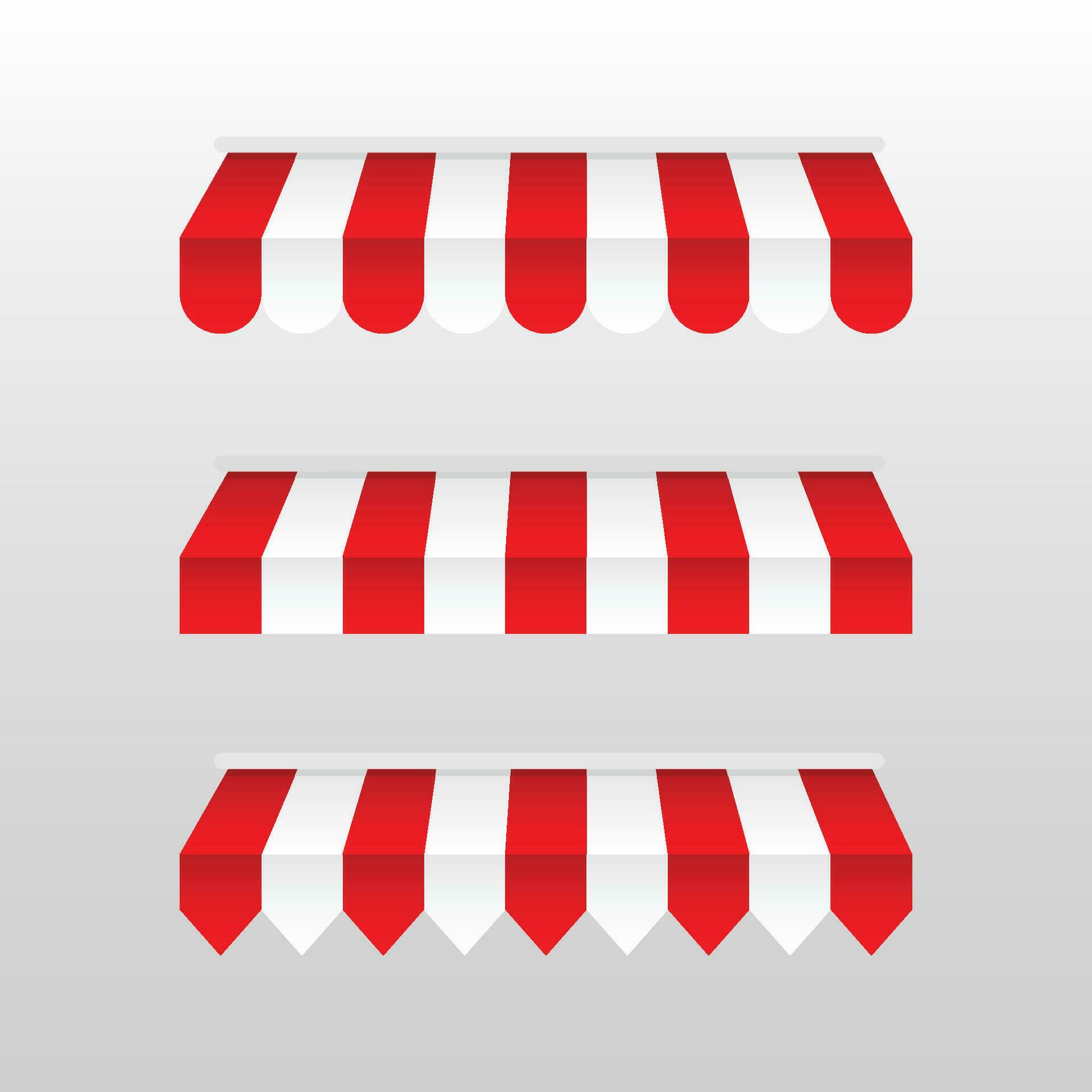 Red and white sunshade. Outdoor awnings for cafe and shop window vector set. Tent sunshade for ...