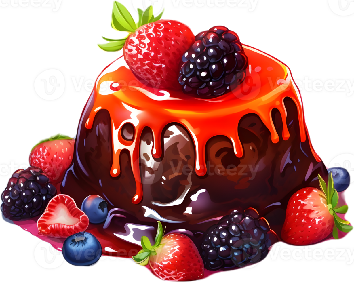 A Chocolate Pudding With Berries And Chocolate Ai Generative 30740665 Png