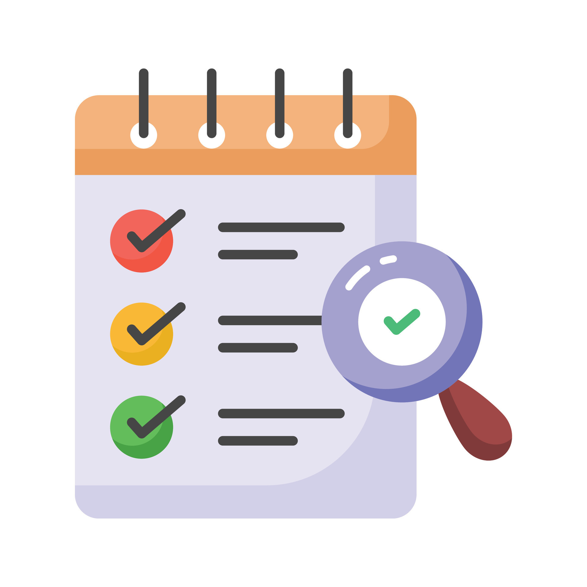 Magnifying glass with checklist showing checklist verification concept ...