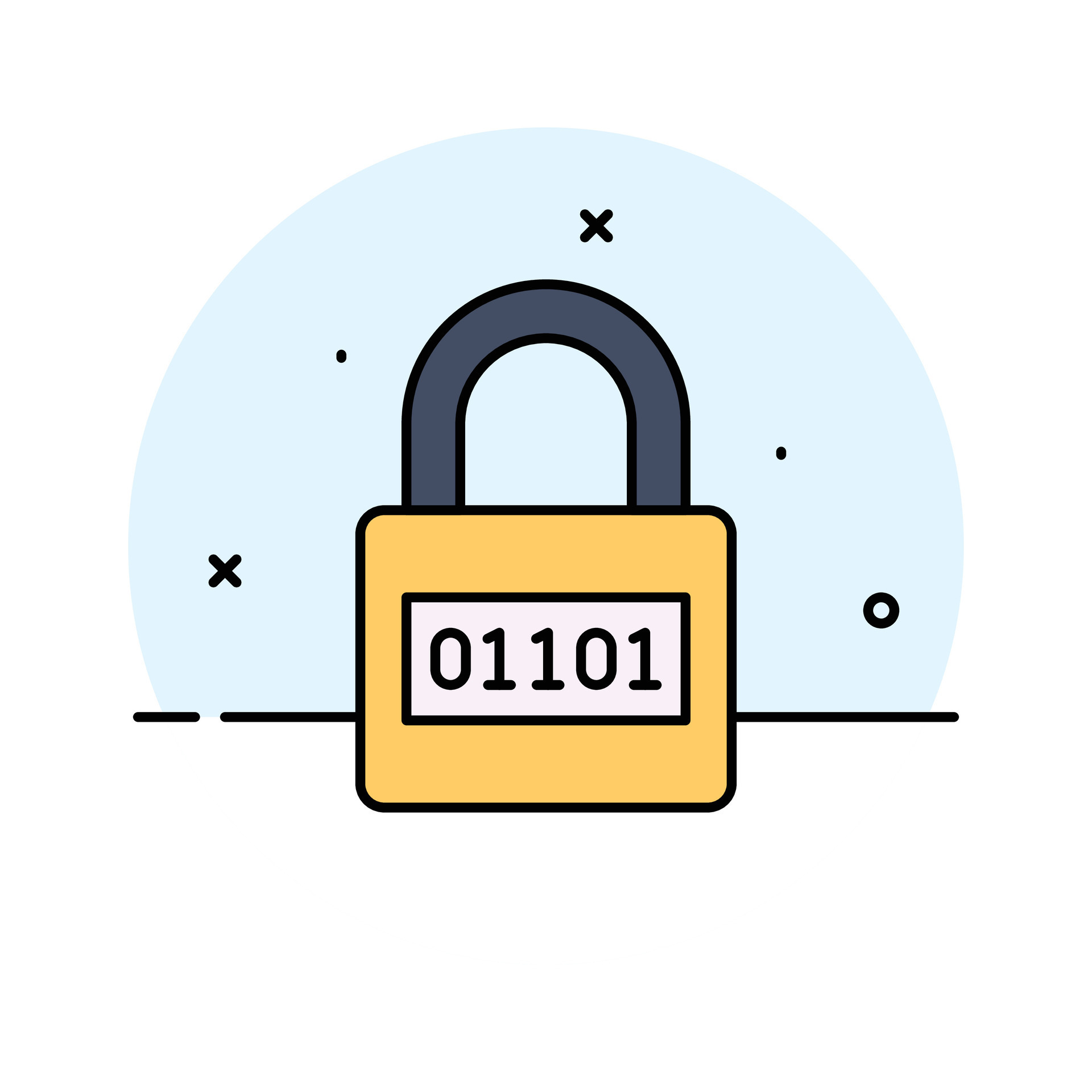 Binary Code On Padlock Modern Vector Of Digital Security Encryption