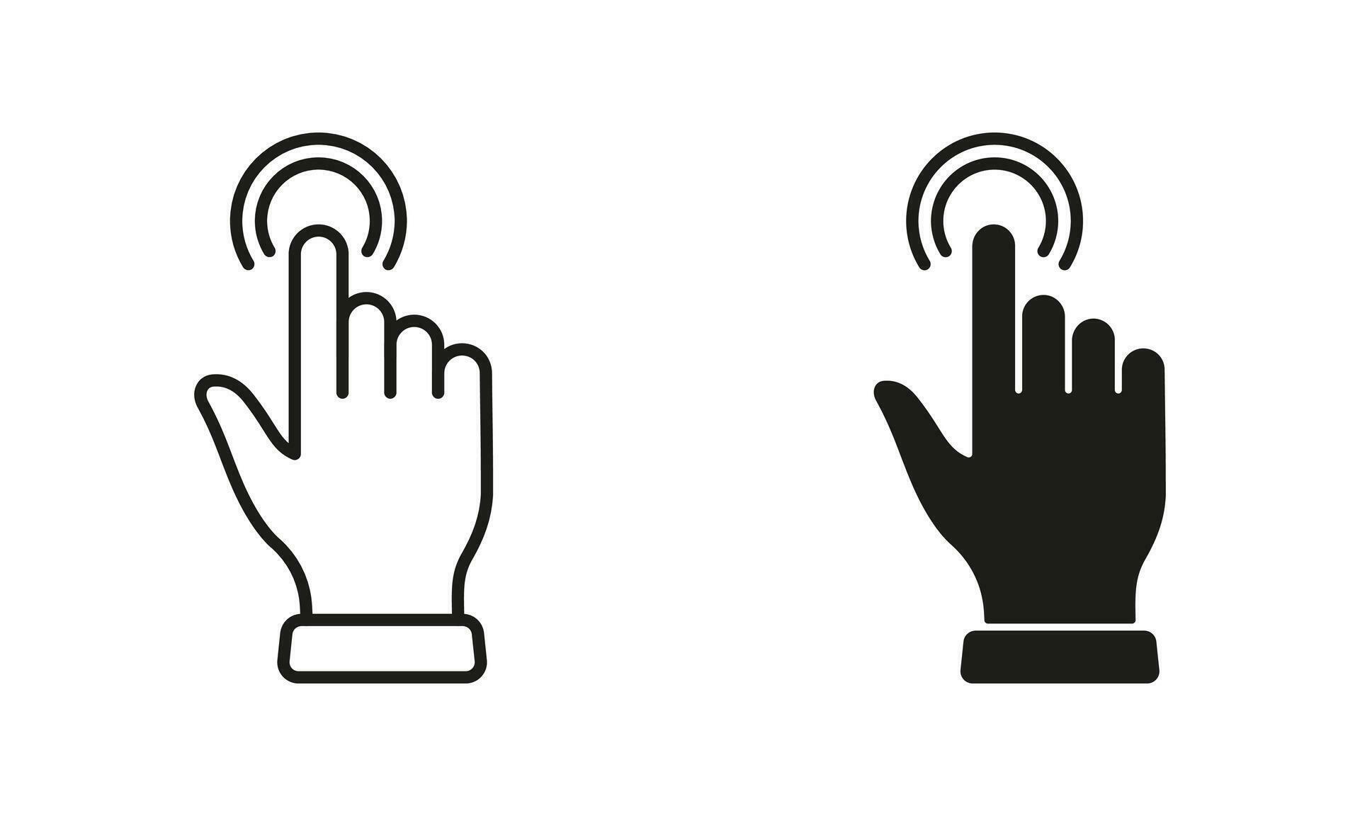Double Click Gesture Hand Cursor Of Computer Mouse Line And Silhouette