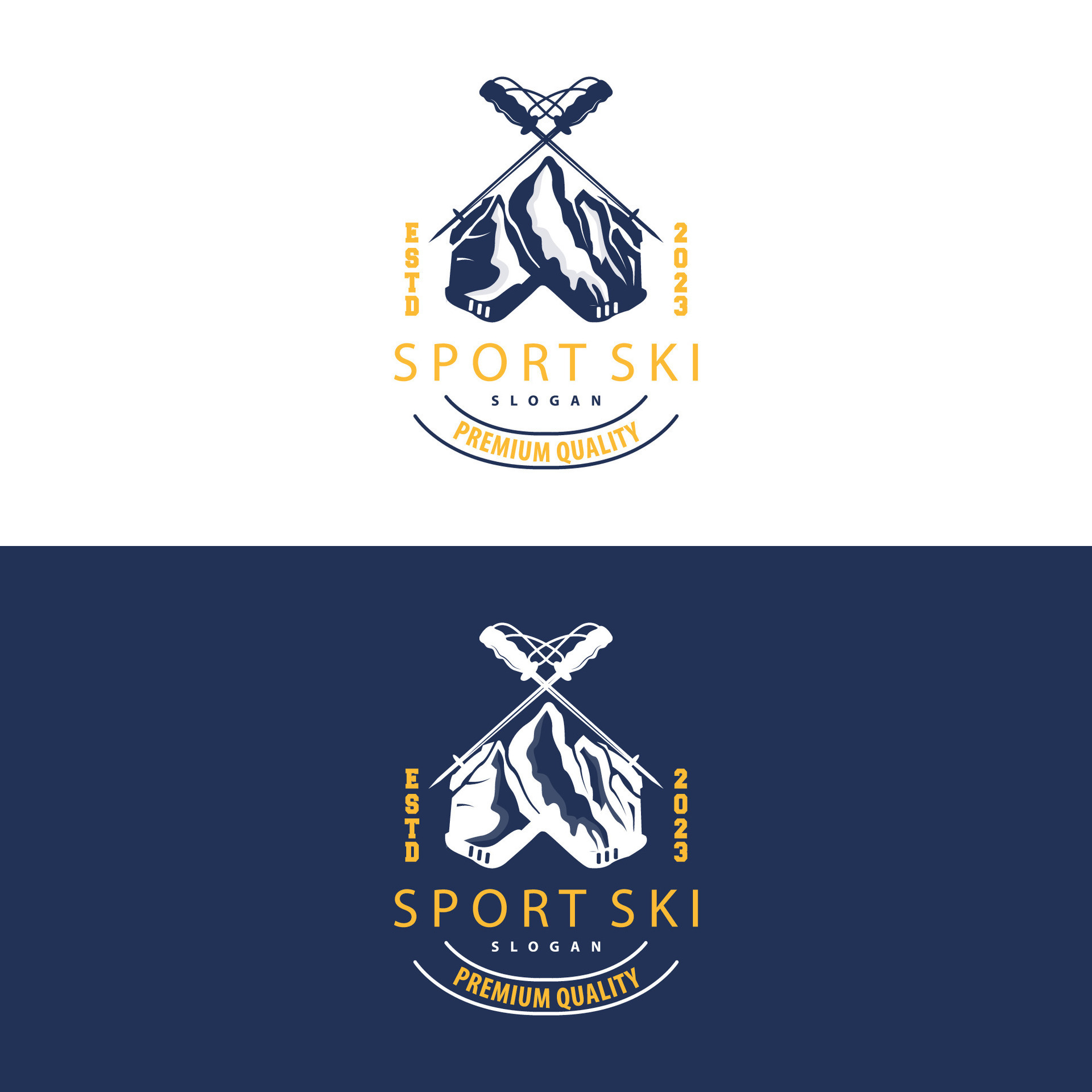 Ski Sport Logo, Winter Snow Sports Design Retro Vintage Vector ...