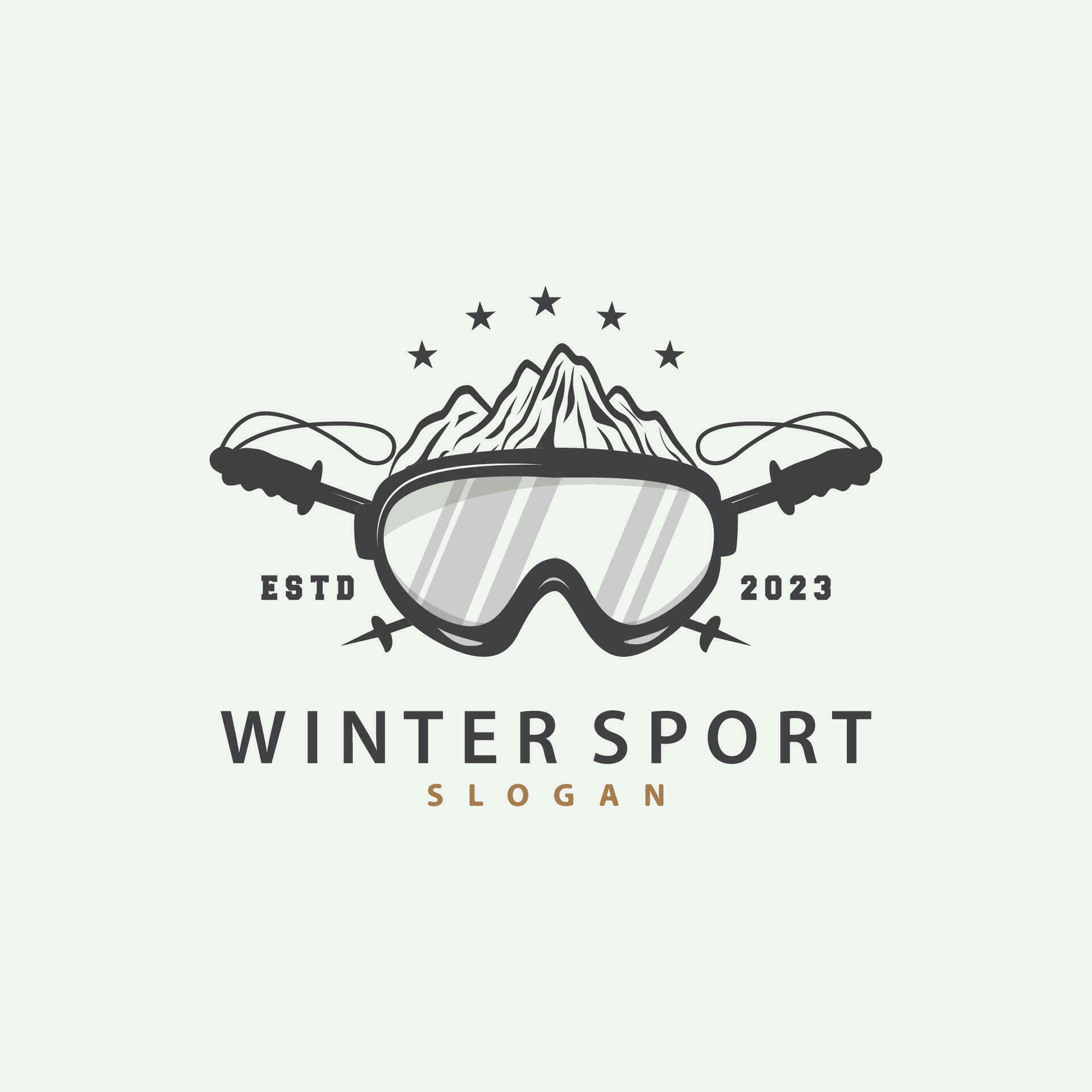 Ski Sport Logo, Winter Snow Sports Design Retro Vintage Vector ...
