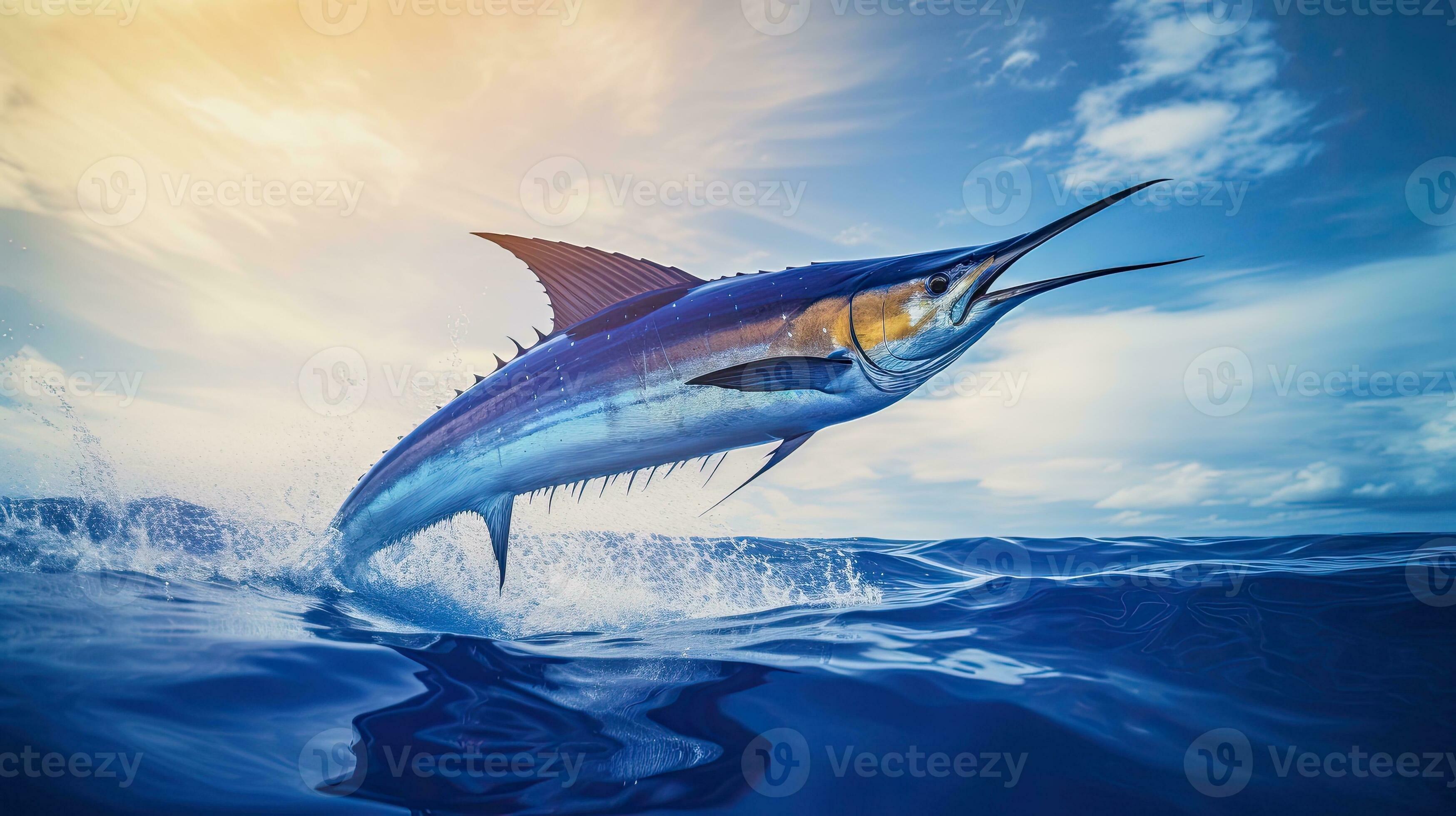 Portrait of blue marlin fish jumping over the sea AI Generative 30750764 Stock Photo at Vecteezy