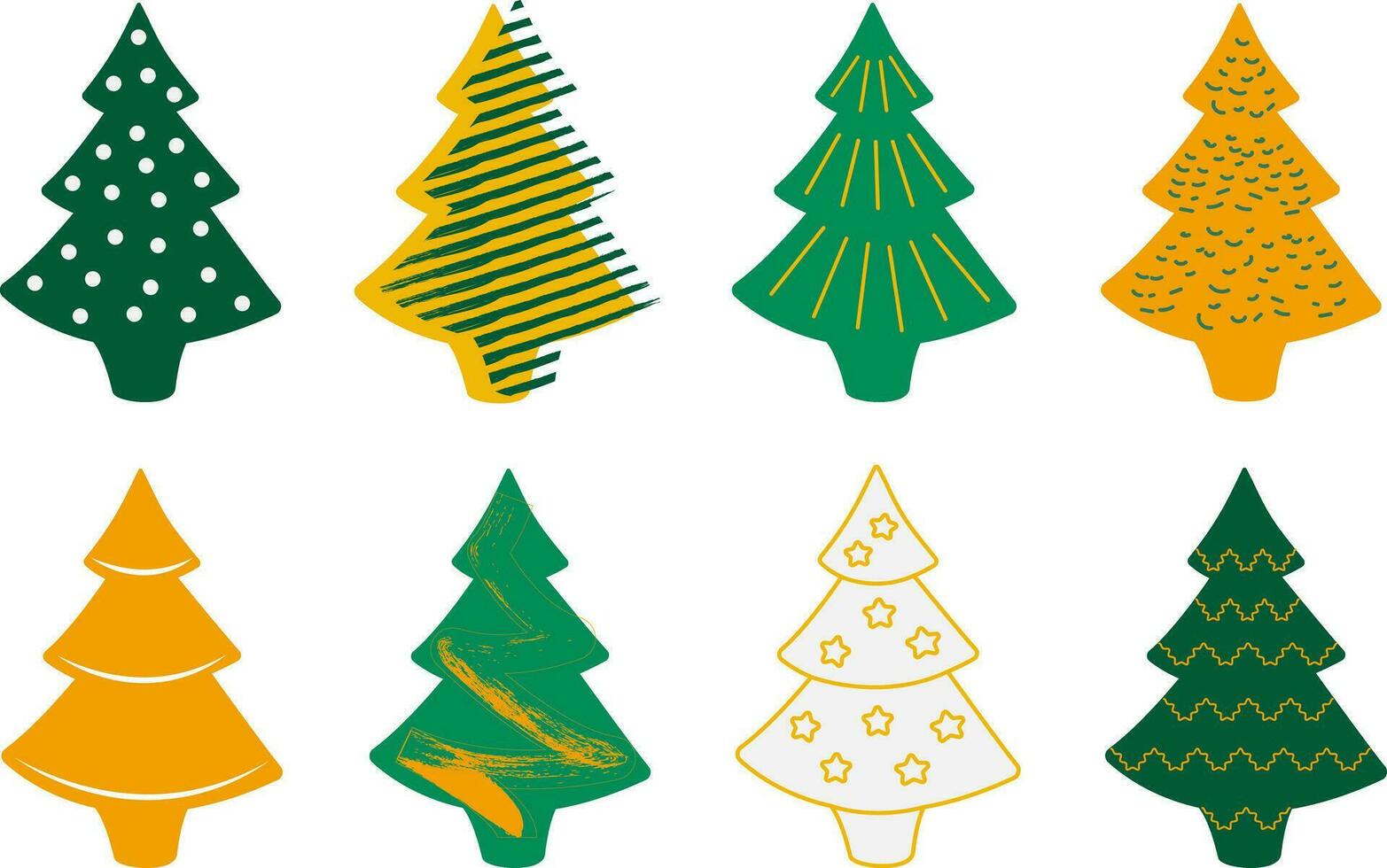 Set of isolated colorful Christmas trees with patterns on a white ...