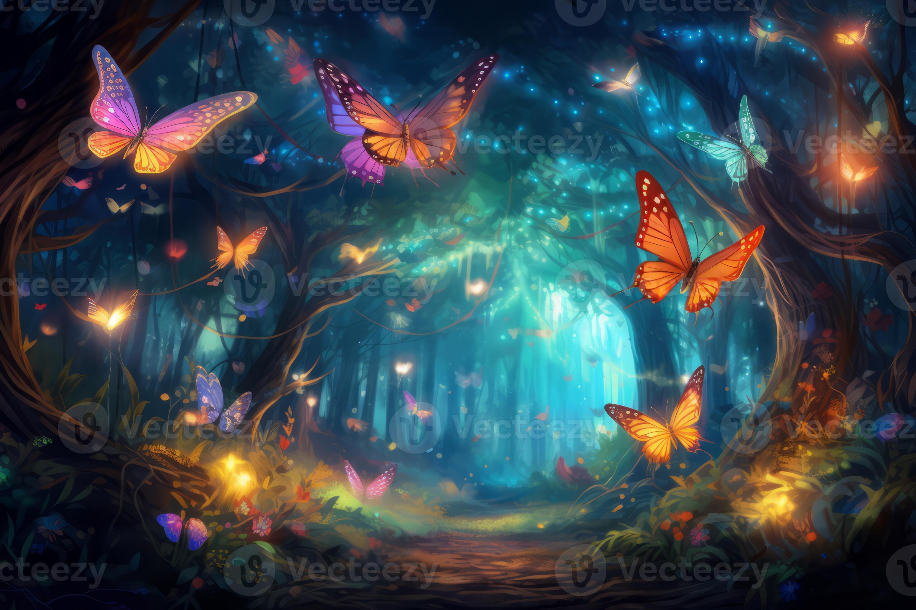 Magical forest butterfly lights. Generate Ai 30760734 Stock Photo at Vecteezy