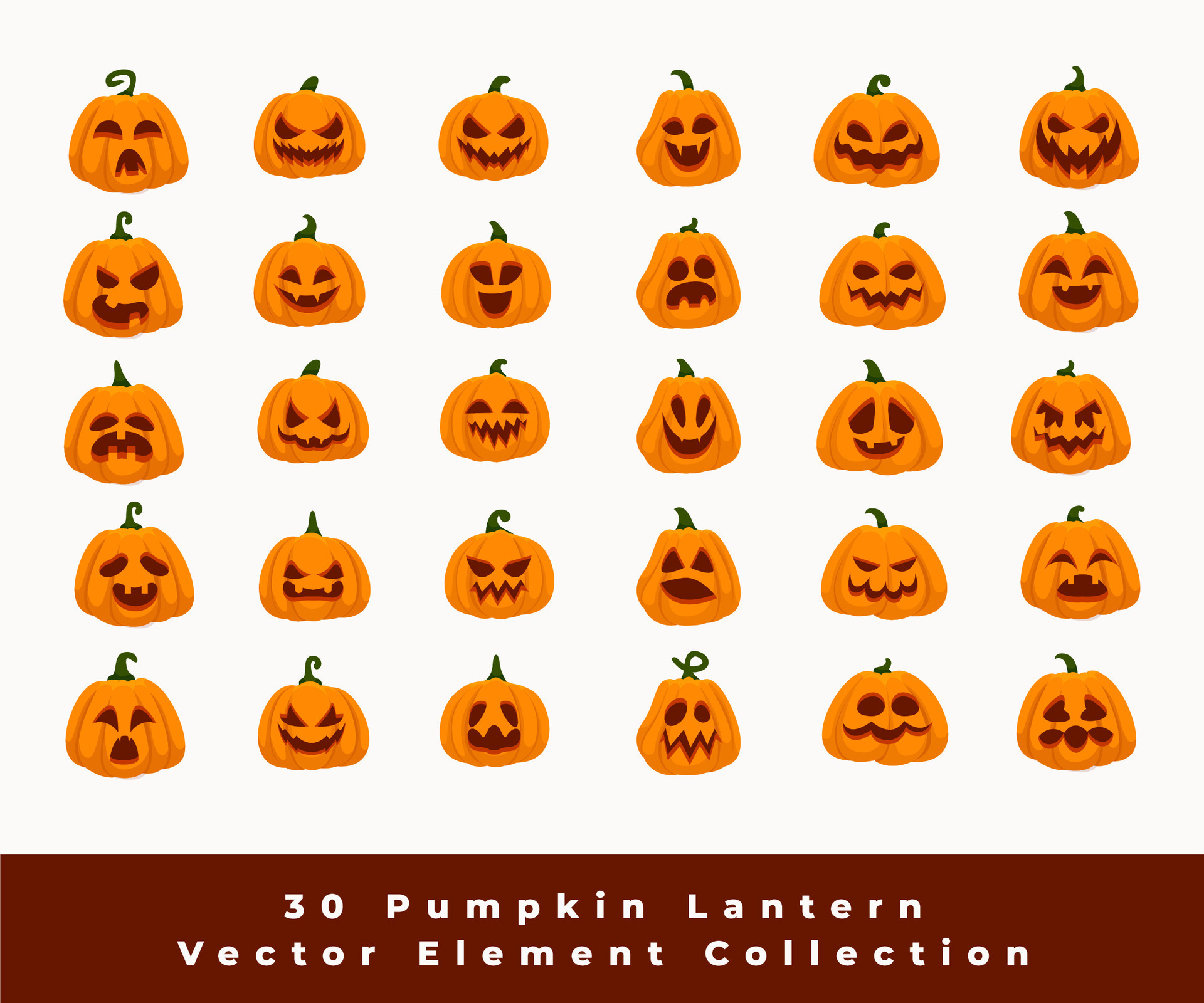 Collection halloween jack-o-lantern vector flat color 30760857 Vector ...