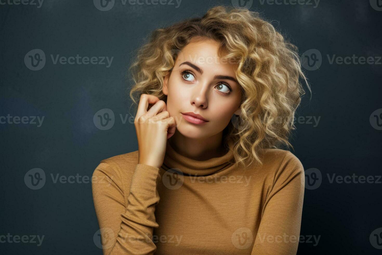 Confused and clueless young blonde woman with curly hair 30765279 Stock ...