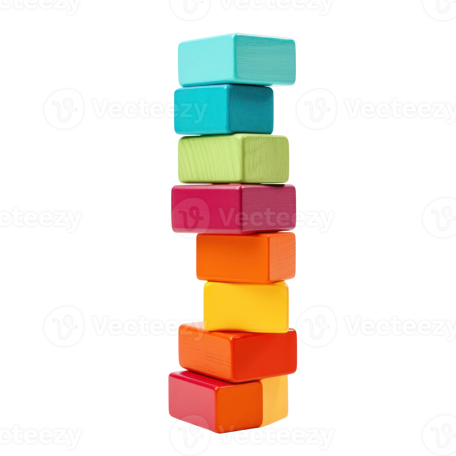 Colorful blocks stacked high in a tower, ready to topple isolated ...