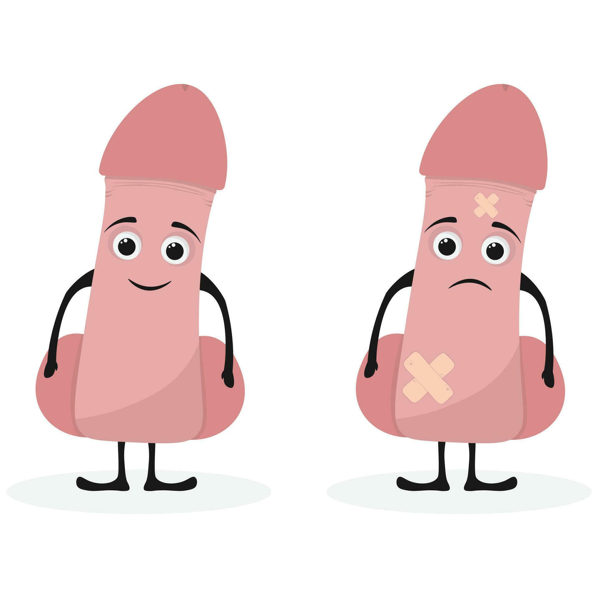 Unhealthy Sick Penis Disease Character Genitals Reproduction Erection In Cartoon Style Cute