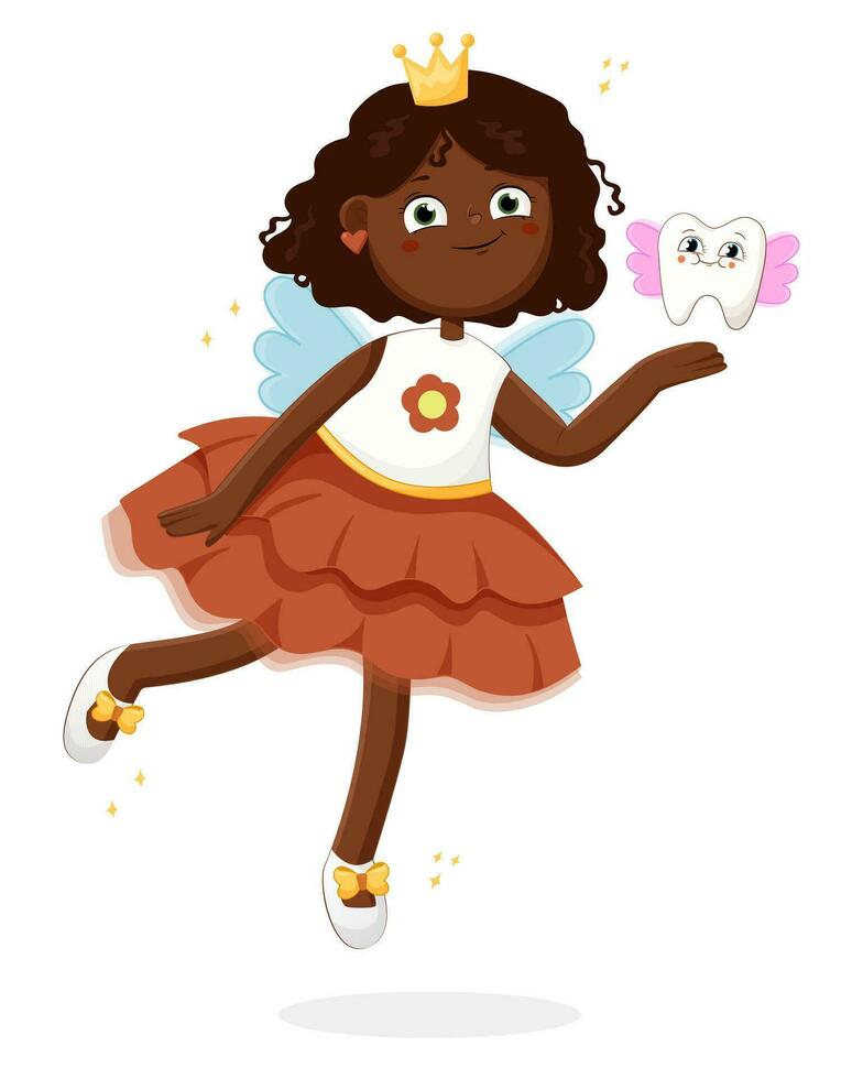 Cute little tooth fairy with crown. Cheerful tooth fairy princess ... Cute little tooth fairy with crown. Cheerful tooth fairy princess ...