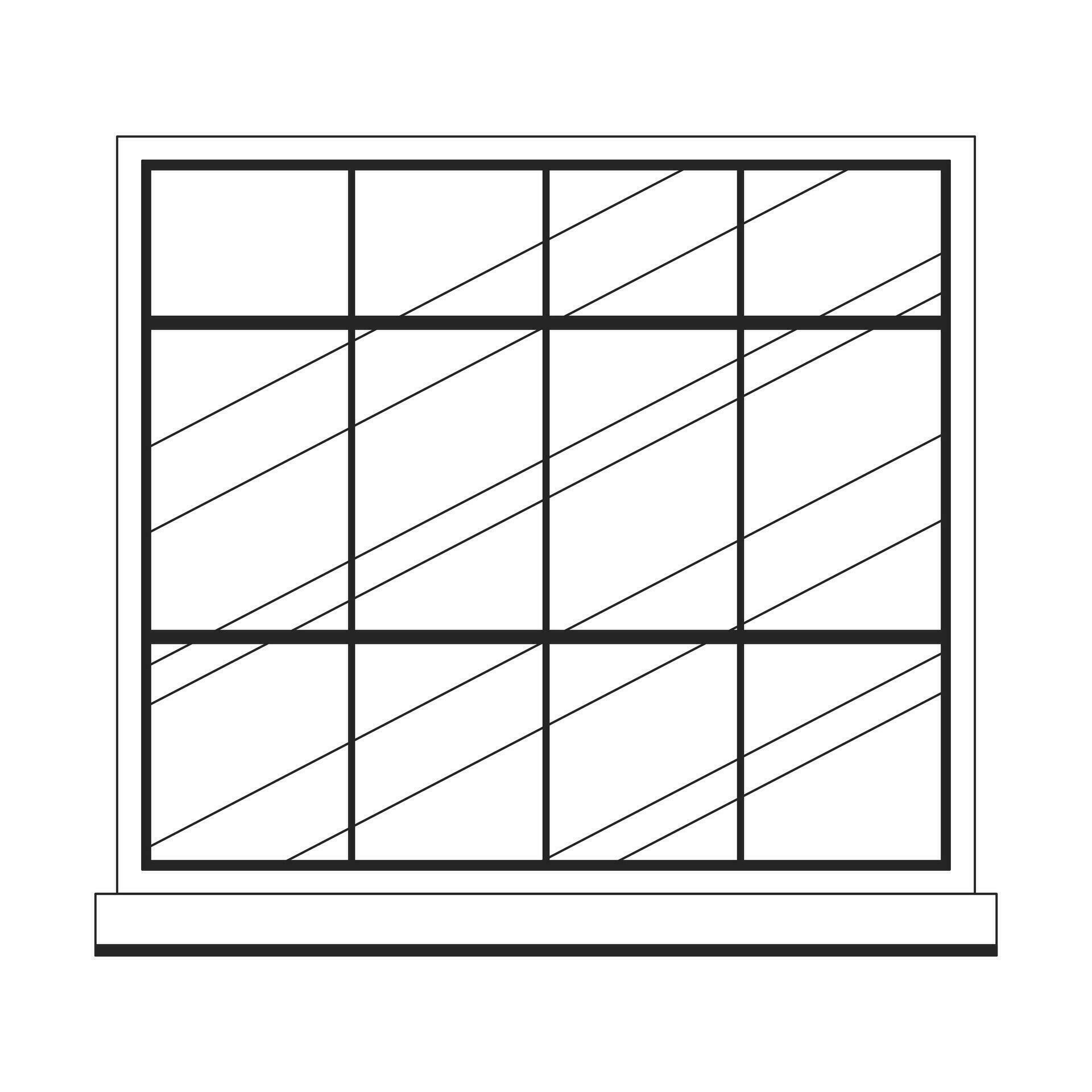Twelve pane window with windowsill black and white 2D line cartoon object. Building exterior ...