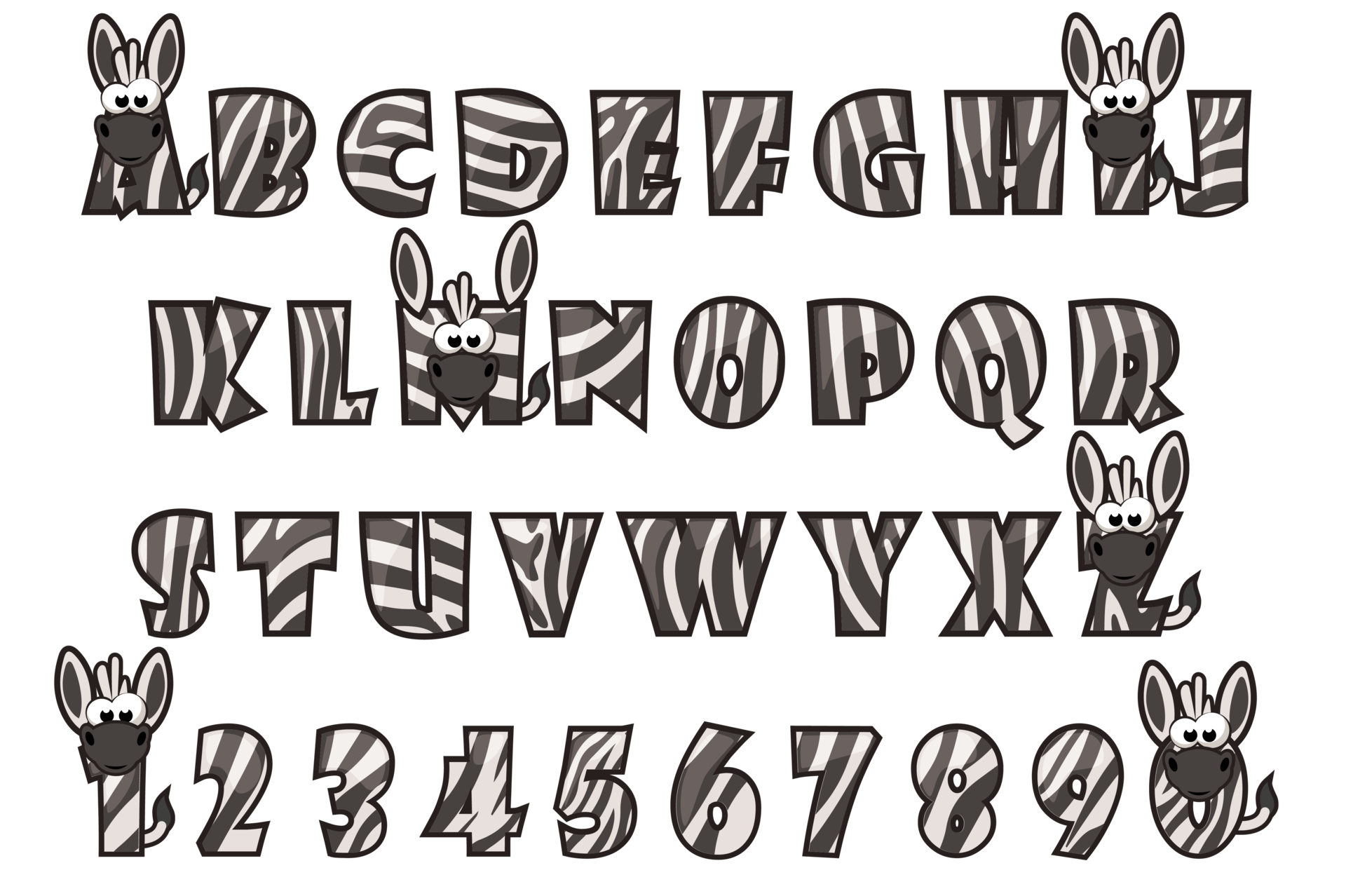 Alphabet In Style Zebra Skin Letters And Numbers In Black And White Alphabet In Style Zebra Skin Letters And Numbers In Black And White
