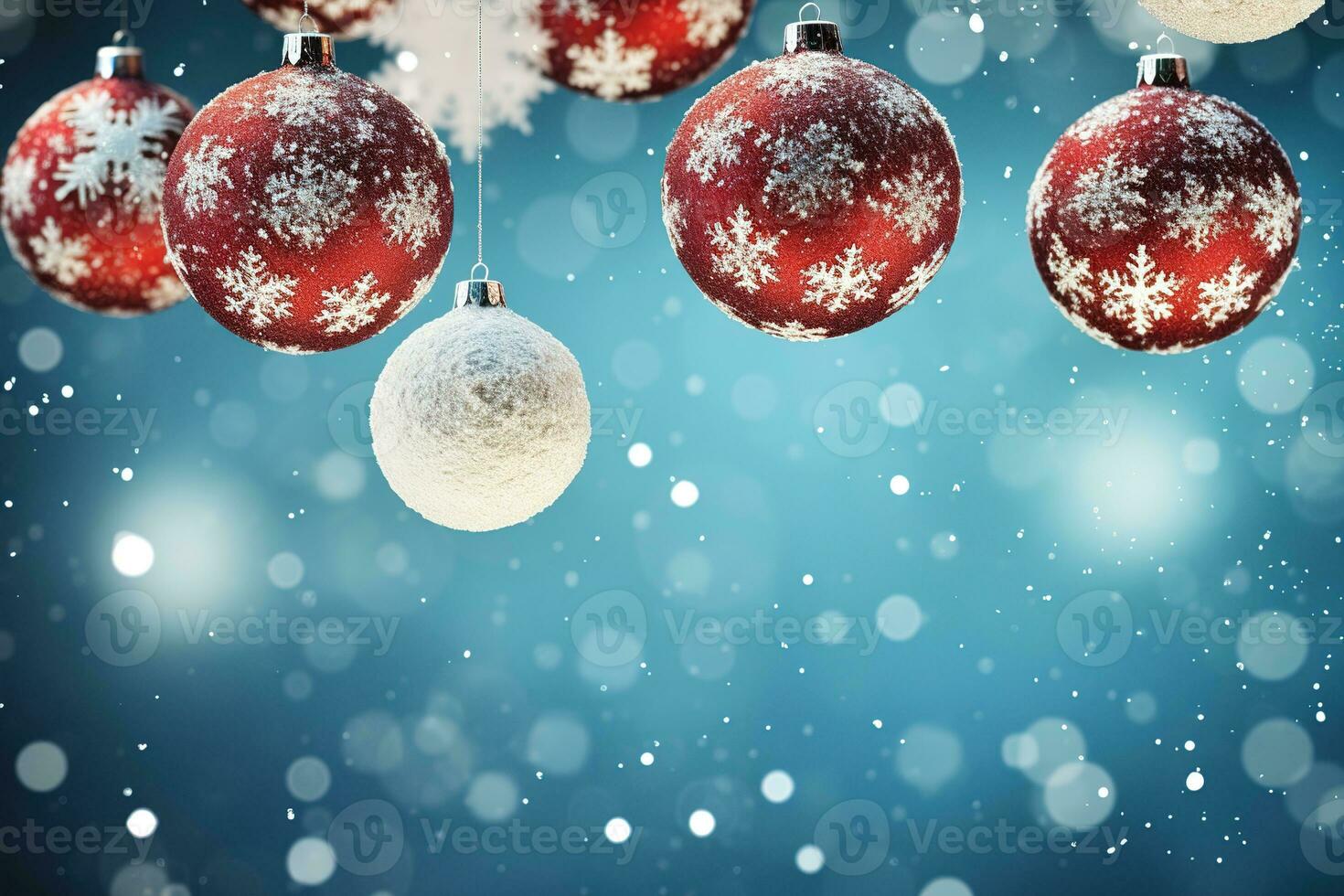 Festive Christmas scene with decor in snow over blurred bokeh background and copy space for your ...