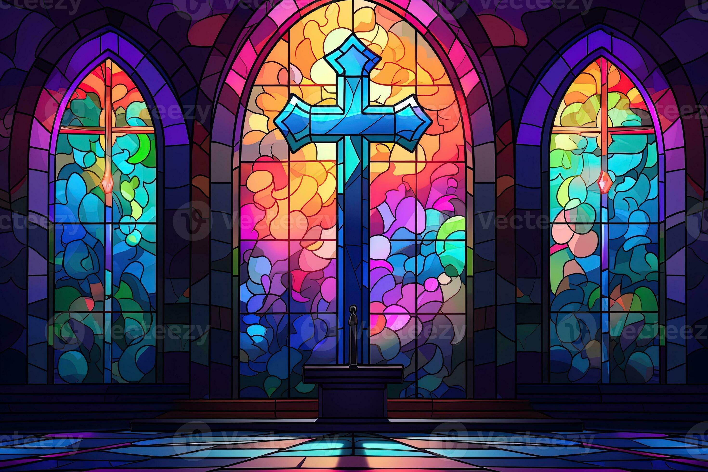 Illustration In Stained Glass Style With Cross On The Background Of The