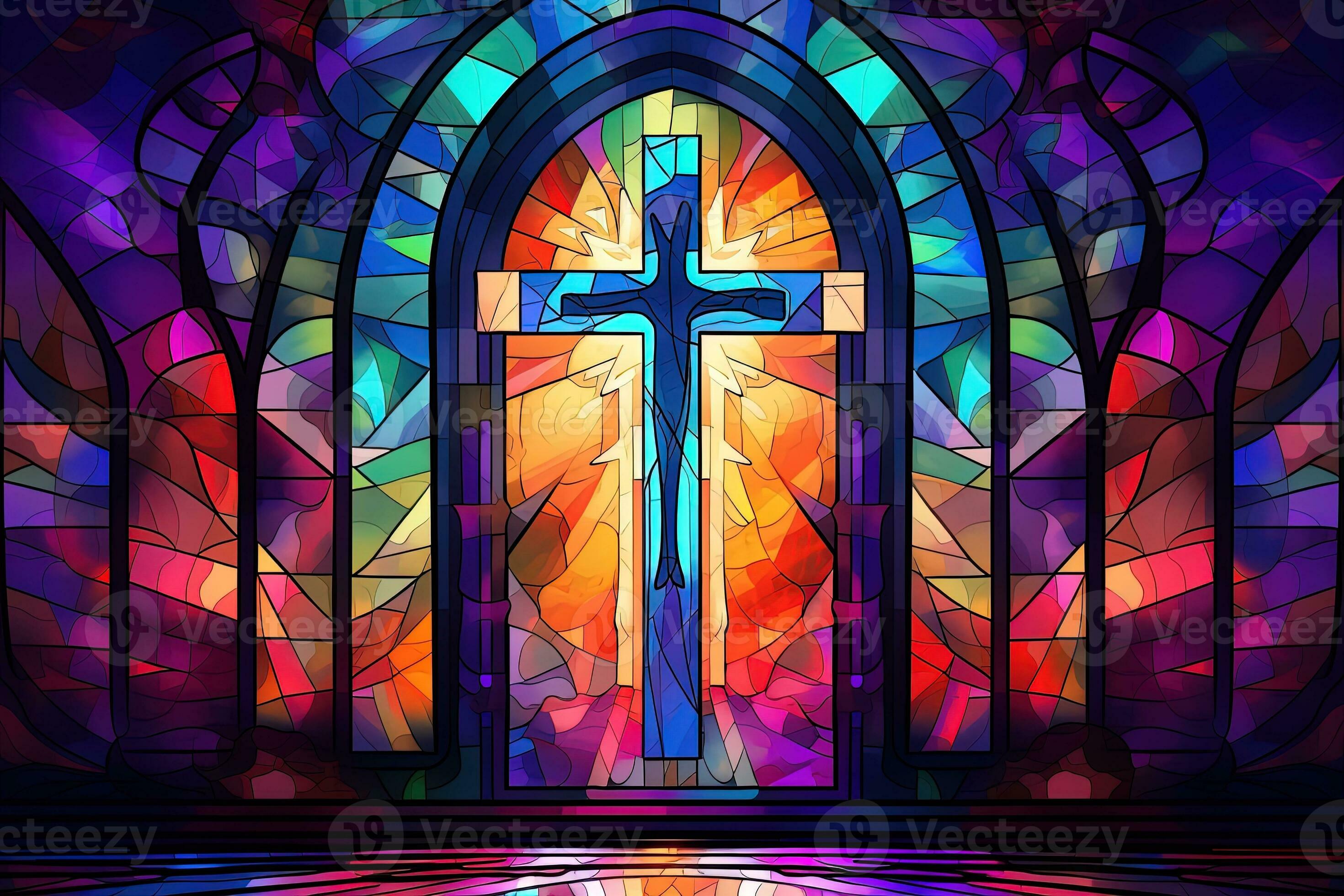 Illustration In Stained Glass Style With Cross On The Background Of The