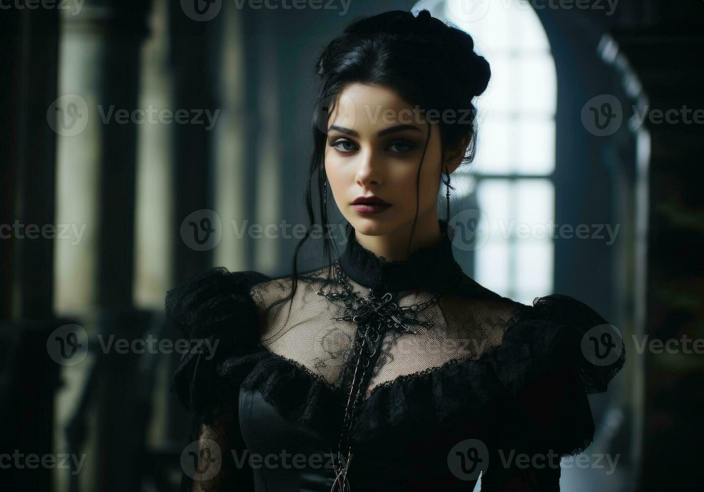 A beautiful gothic woman portrait in a traditional gothic dress.AI generative 30799459 Stock ...