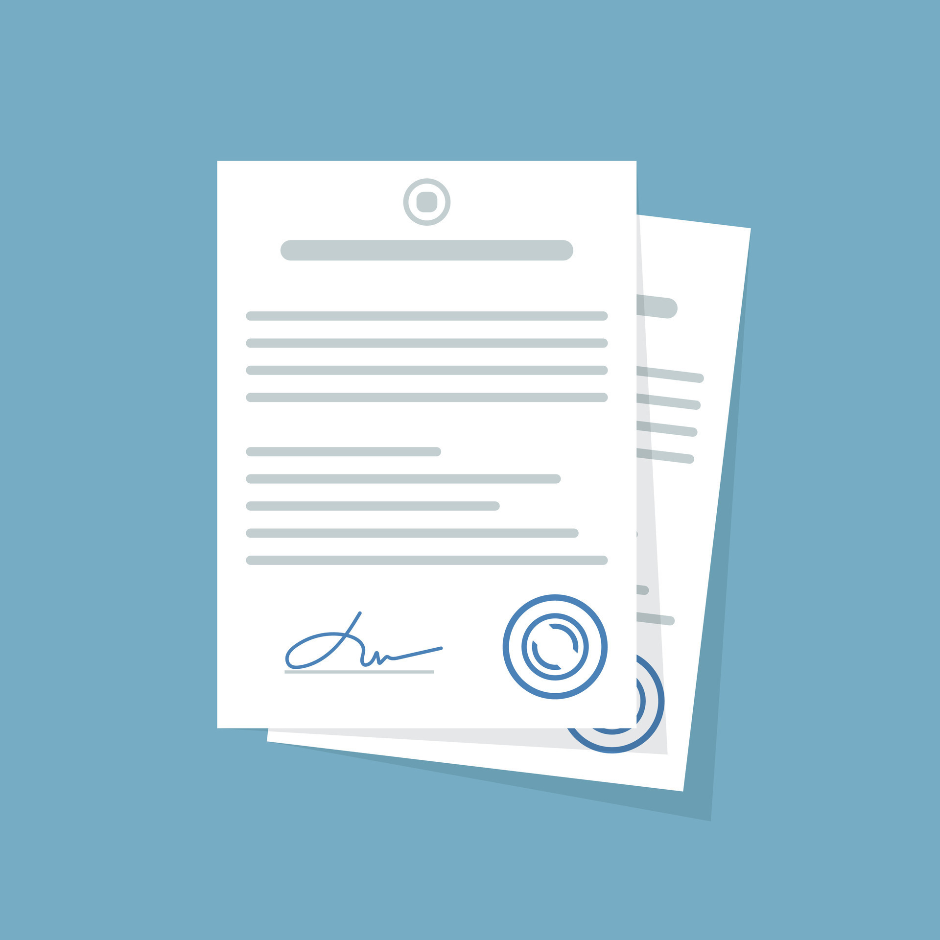 documento con sello y texto icono en plano estilo. blanco documentos vector ilustración en ...