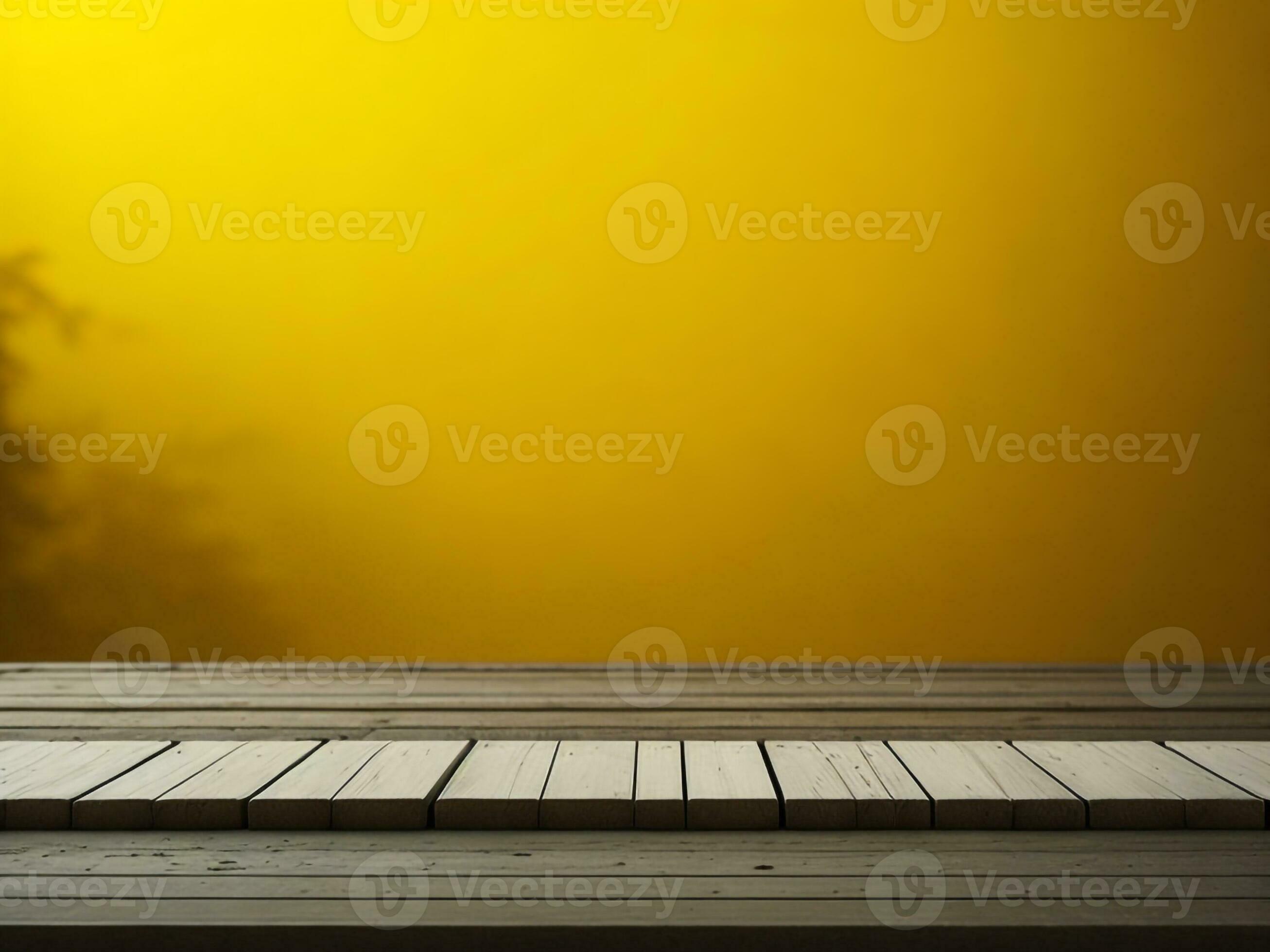 Wooden table and blur tropical Yellow Color background, product display ...