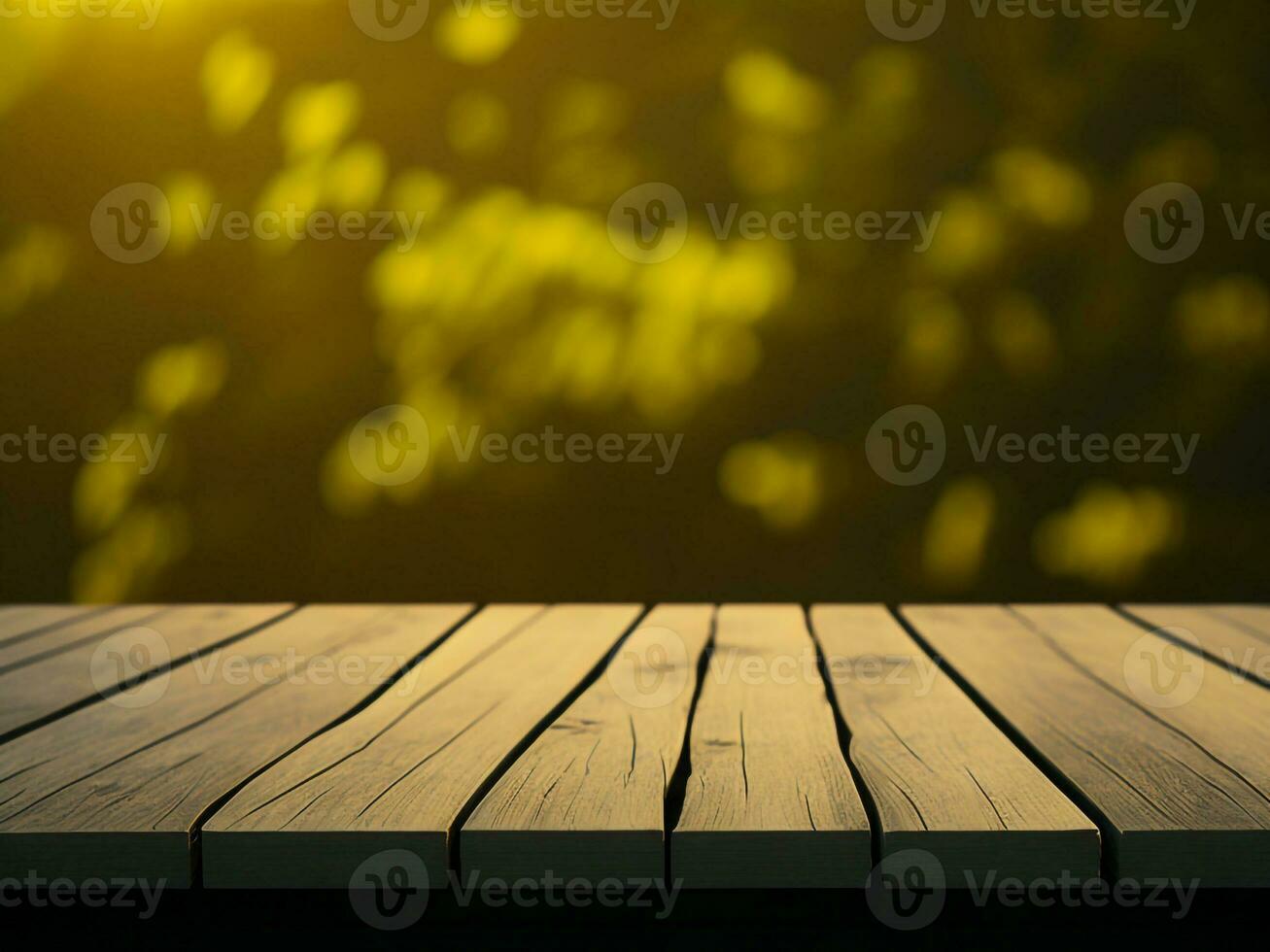 Wooden table and blur tropical Yellow Color background, product display ...