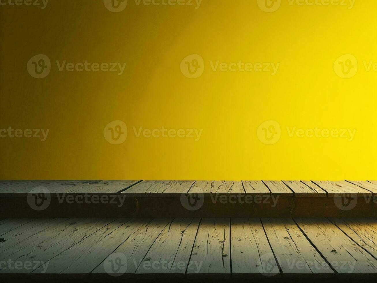 Wooden table and blur tropical Yellow Color background, product display ...