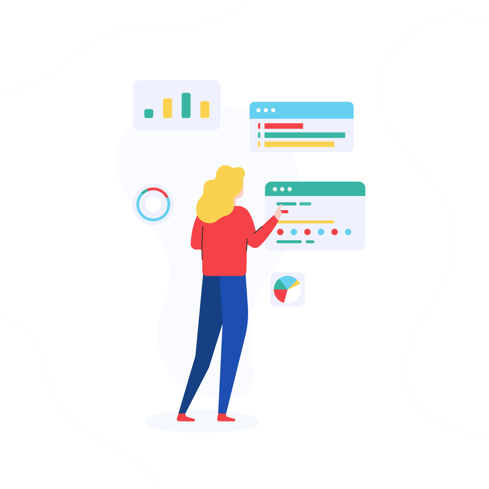 Financial technology concept with flat character using a dashboard for ...