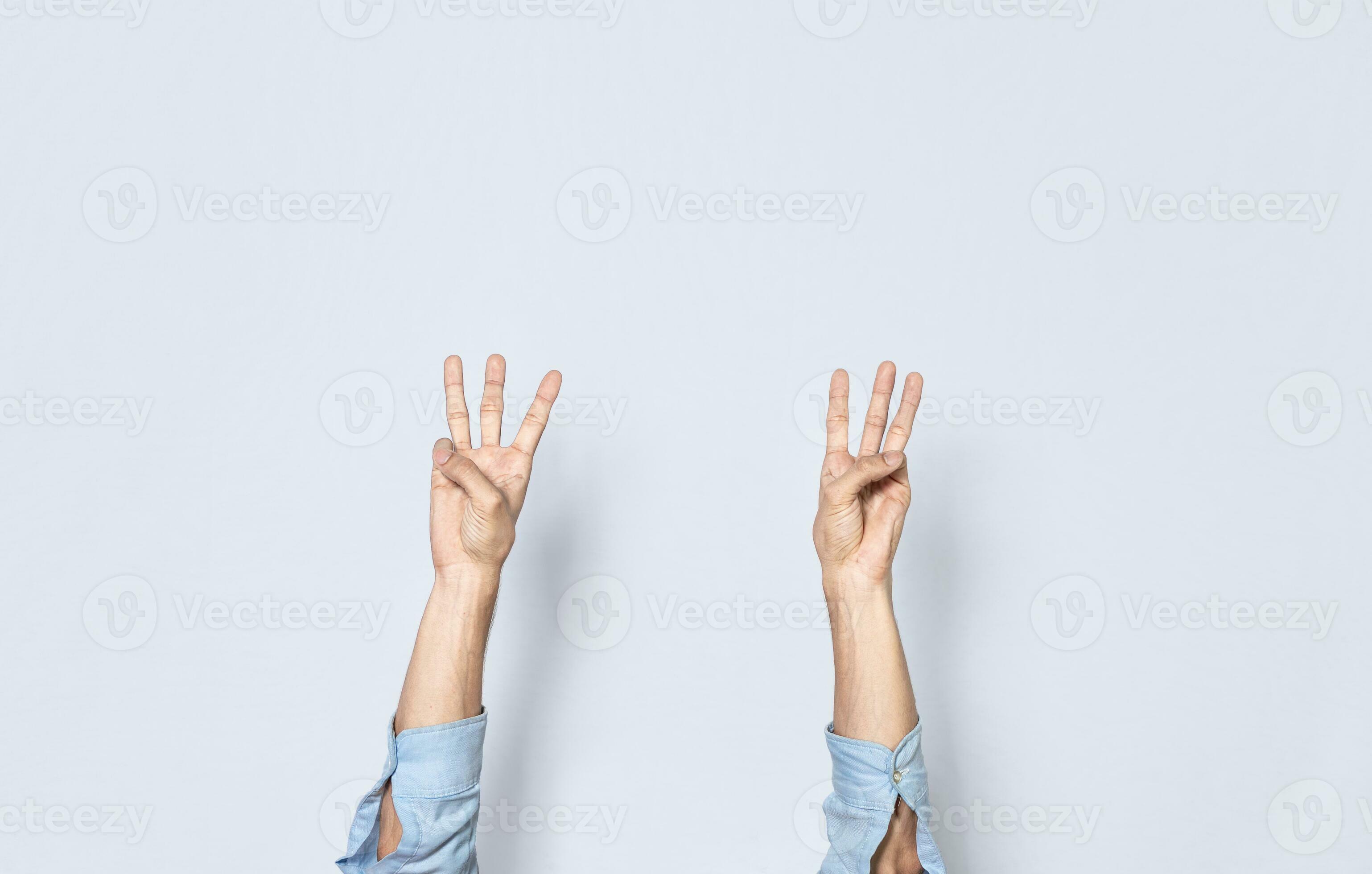 Hands counting three, fingers counting three, hand fingers counting three on isolated background ...