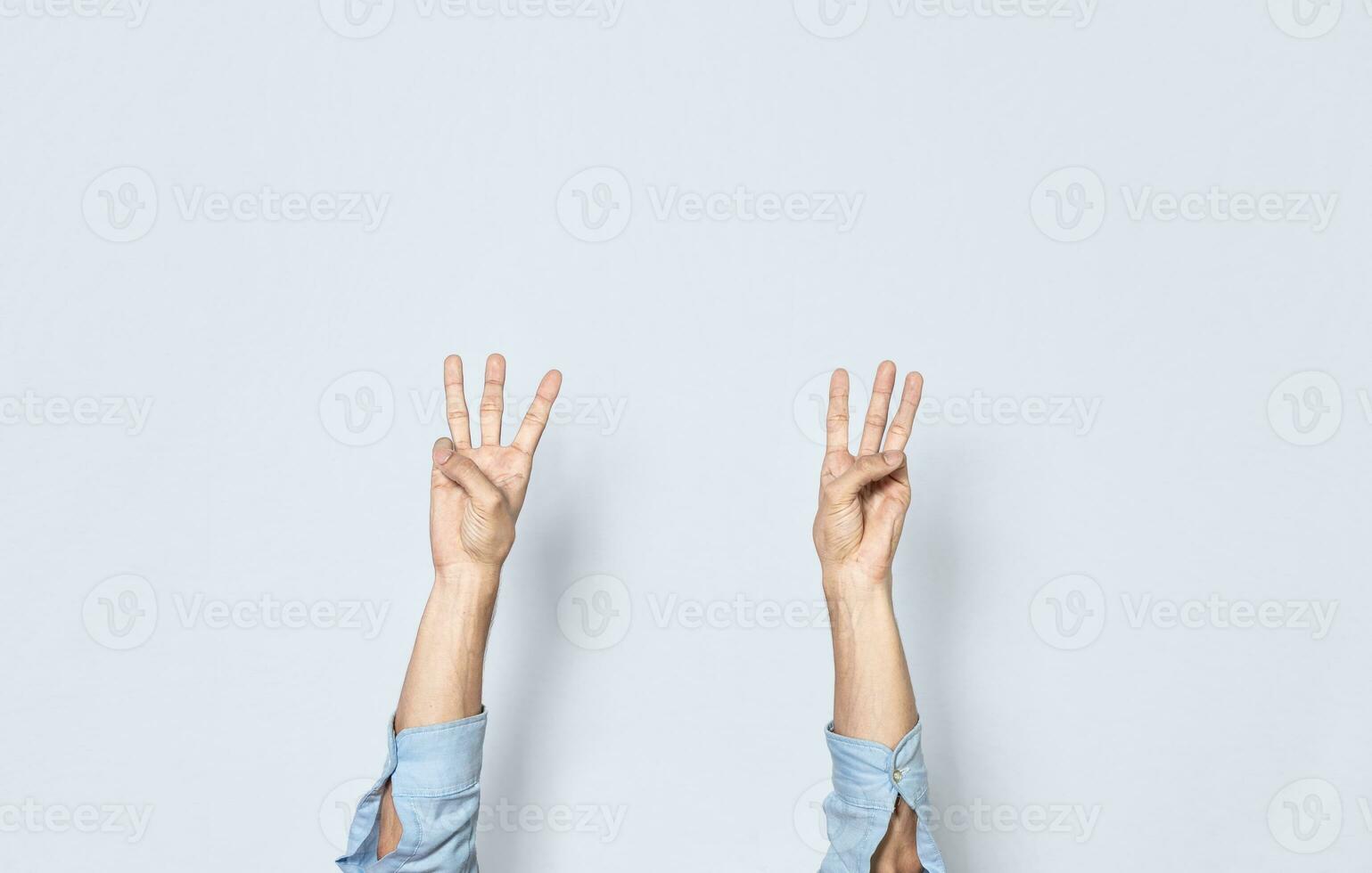 Hands counting three, fingers counting three, hand fingers counting three on isolated background ...