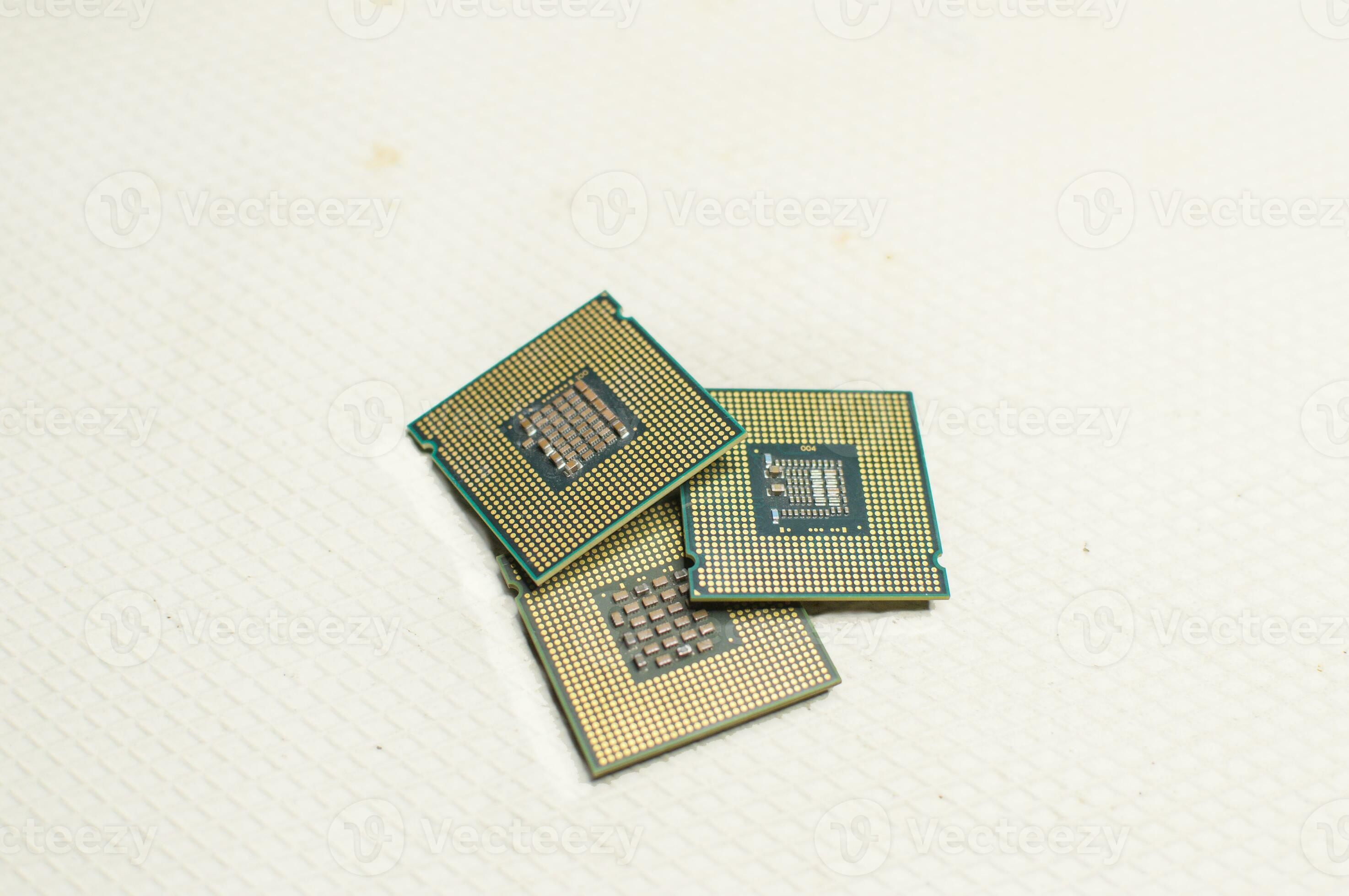 isolated computer microprocessors, three computer processors with one ...