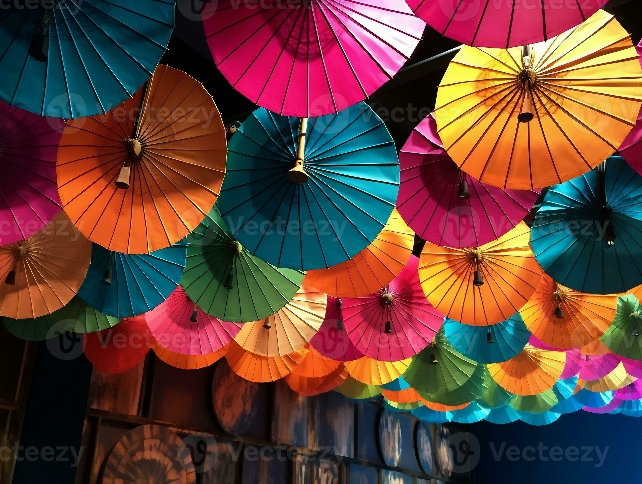 Colorful banner with a bunch of paper umbrellas generative ai 30824741 Stock Photo at Vecteezy
