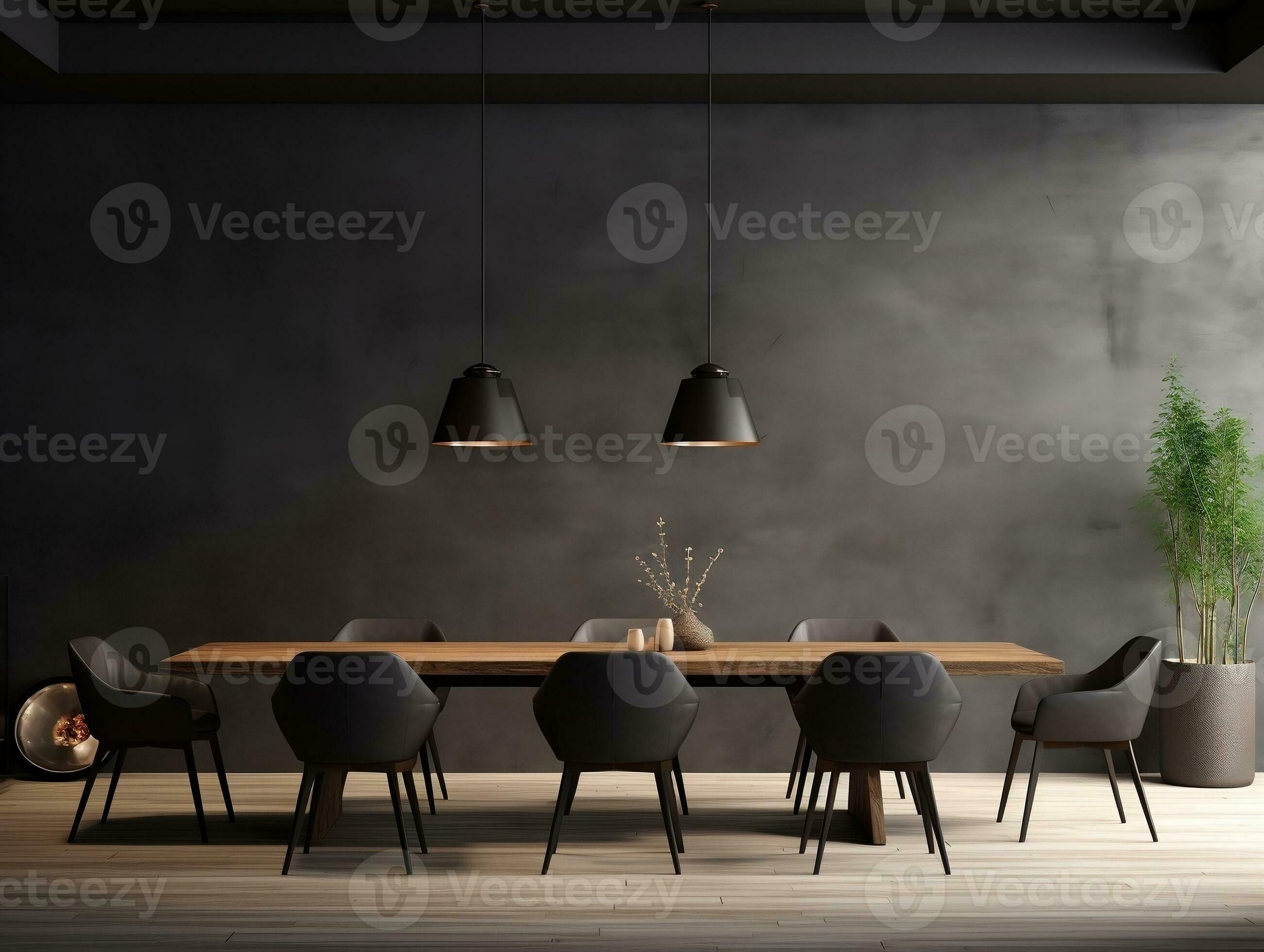 Modern interior design of apartment, dining room with table and chairs ...