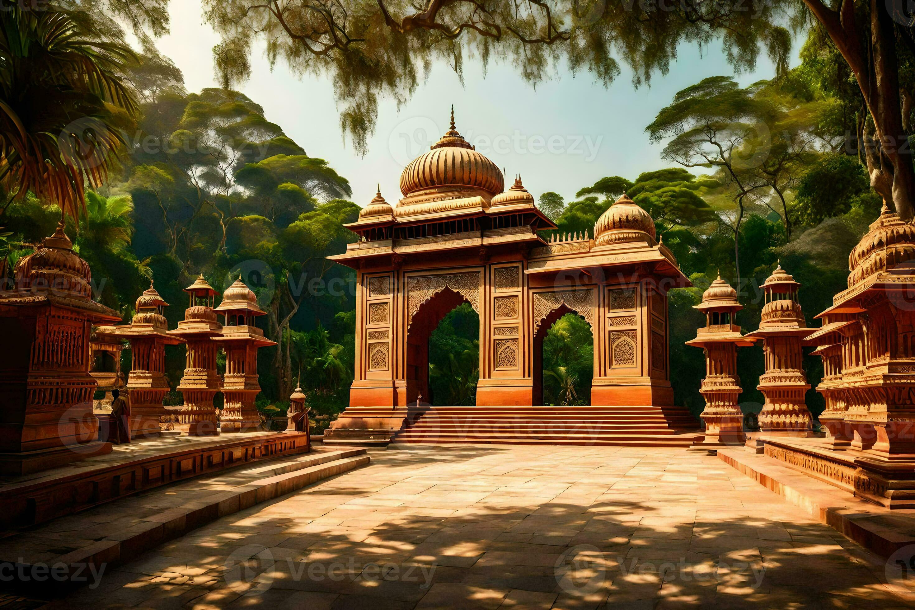 ancient india temple in the middle of a park. AI-Generated 30828469 Stock Photo at Vecteezy