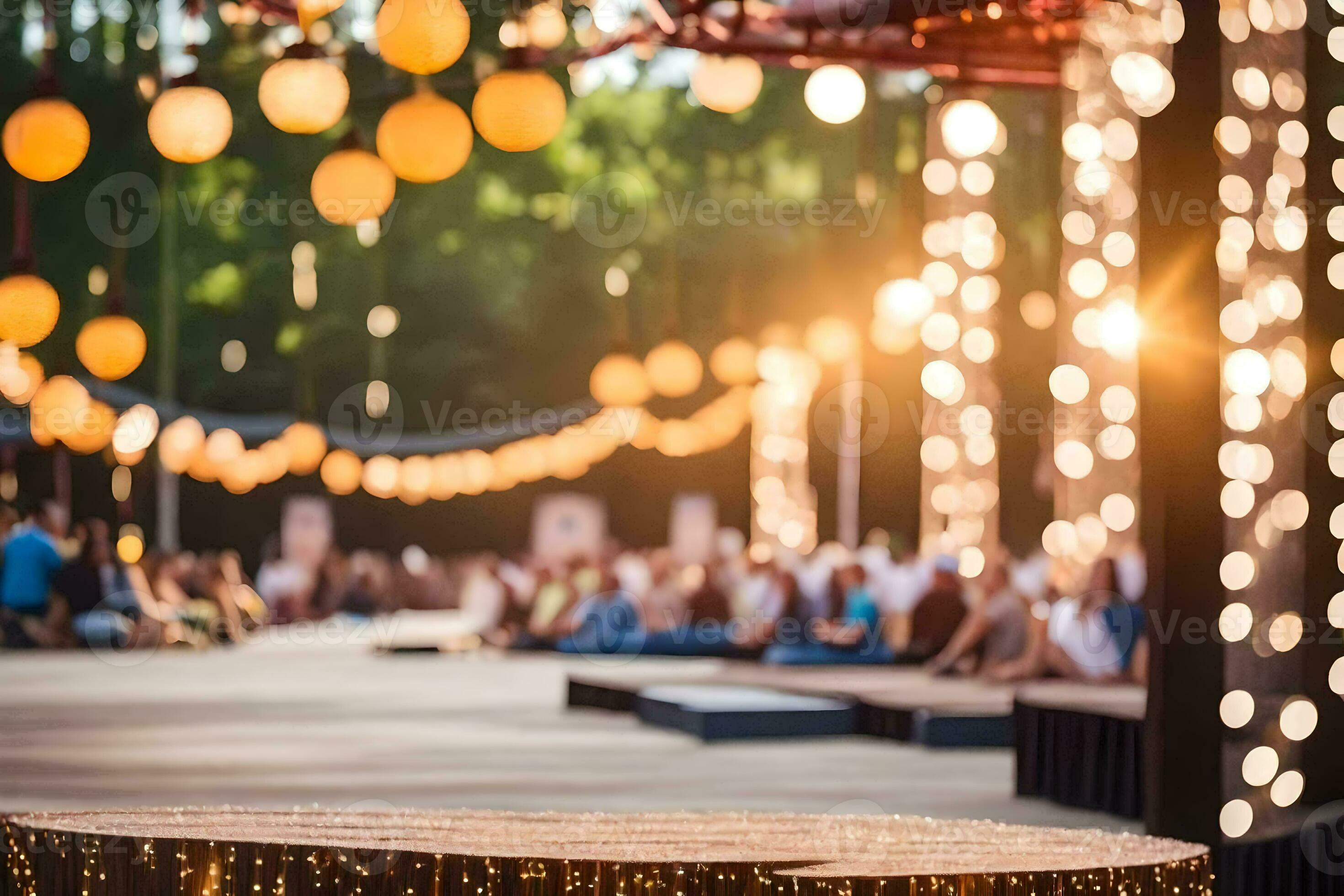 an outdoor stage with lights and people sitting in the background. AI-Generated 30833819 Stock ...