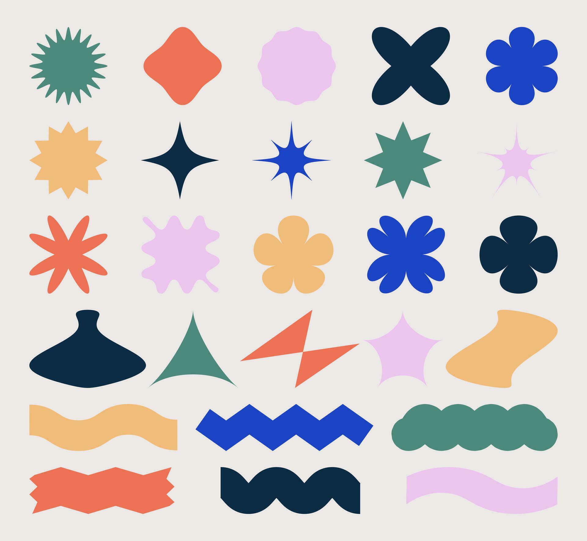 Set Abstract Geometric Shapes In Brutalism Style Minimalist Primitive Vector Elements Various