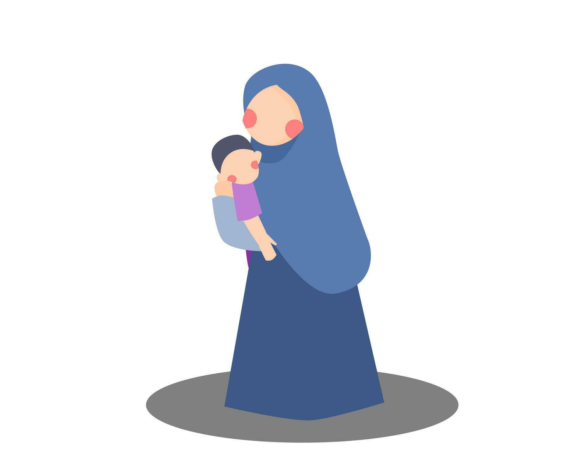 Hijab Mother Holding Her Kid Illustration 30913839 Vector Art at Vecteezy
