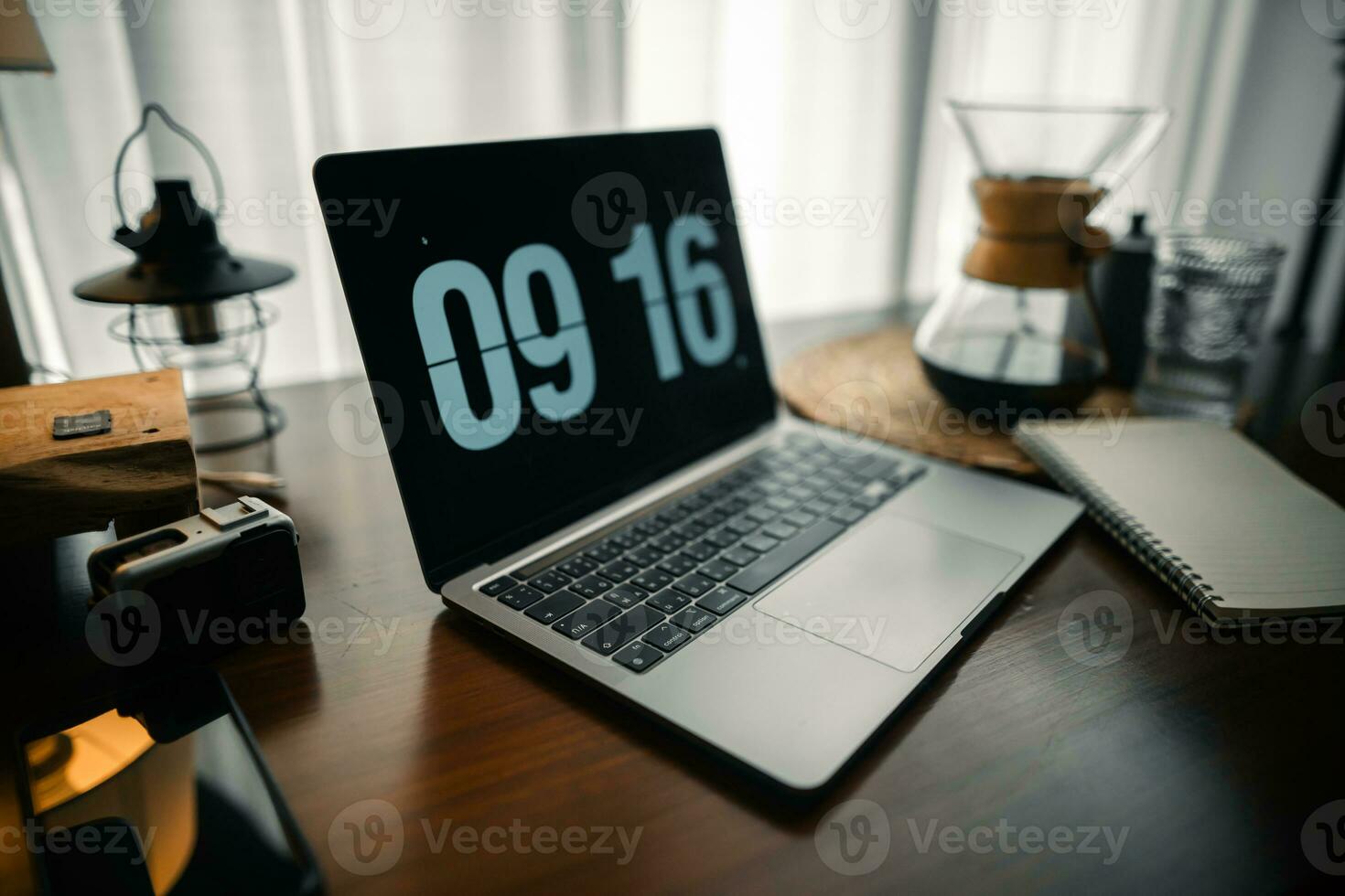 Home computer desk and digital clock on screen 30923780 Stock Photo at ...