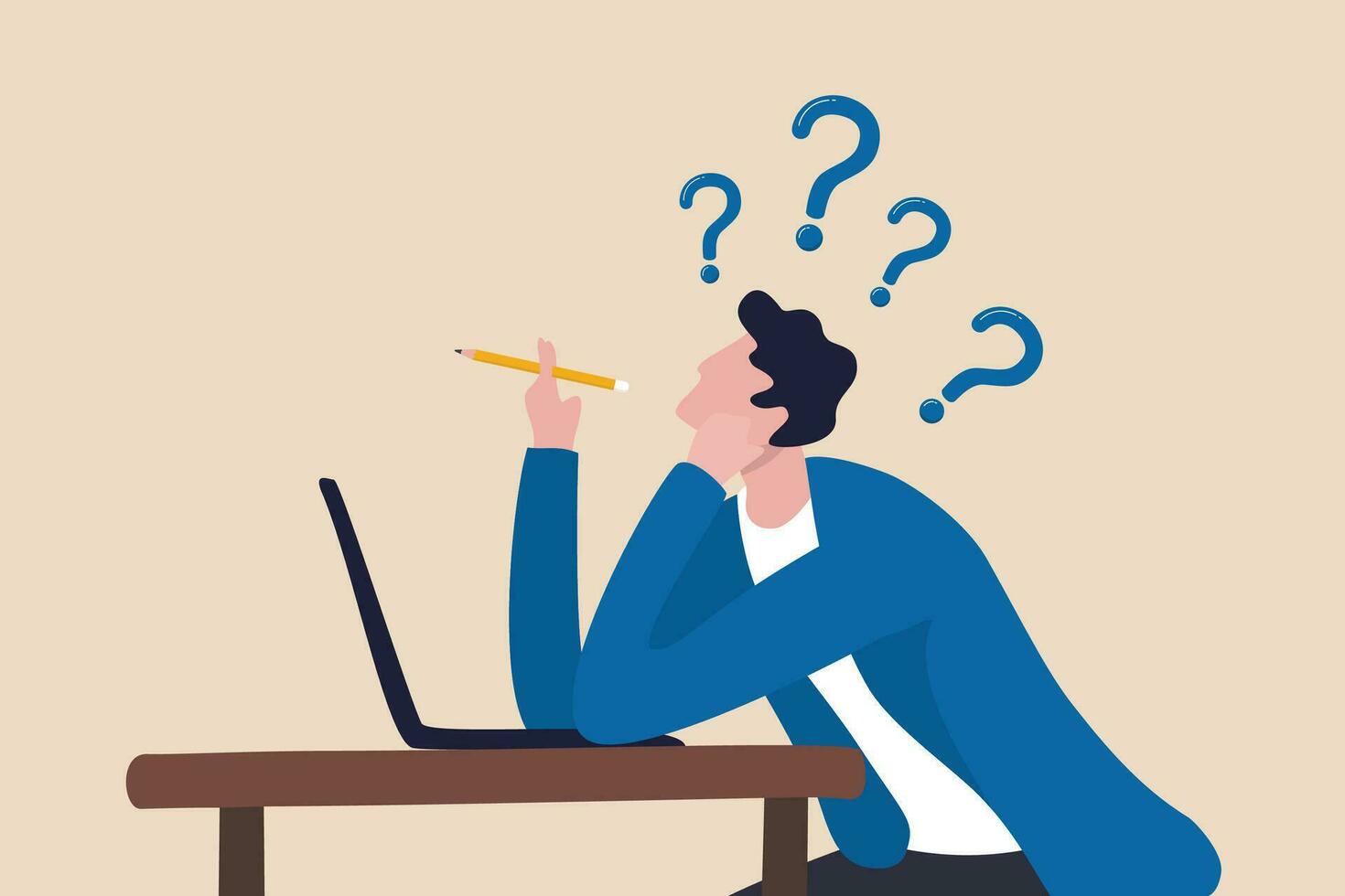 Contemplation, doubt or unsure, curiosity thinking to solve problem ...